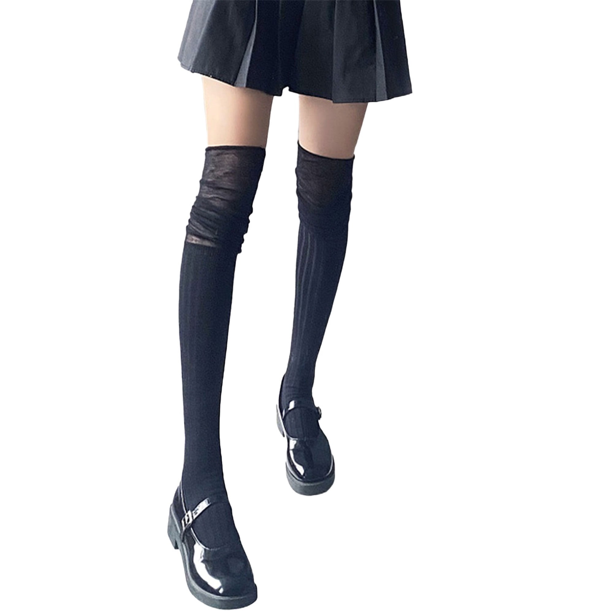 Douhoow Women Over Knee Socks Solid Color Patchwork Stretchy Stocking ...