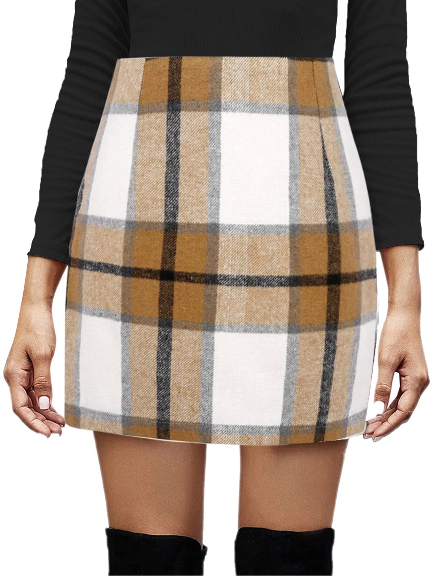 Douhoow Women Plaid Mini Skirt Winter Pencil Skirt Elegant Vintage ...