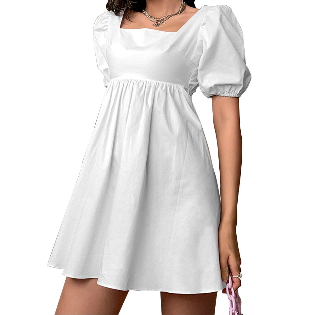 Douhoow Women Short Sleeve Backless Dress Summer Fashion White Dress ...
