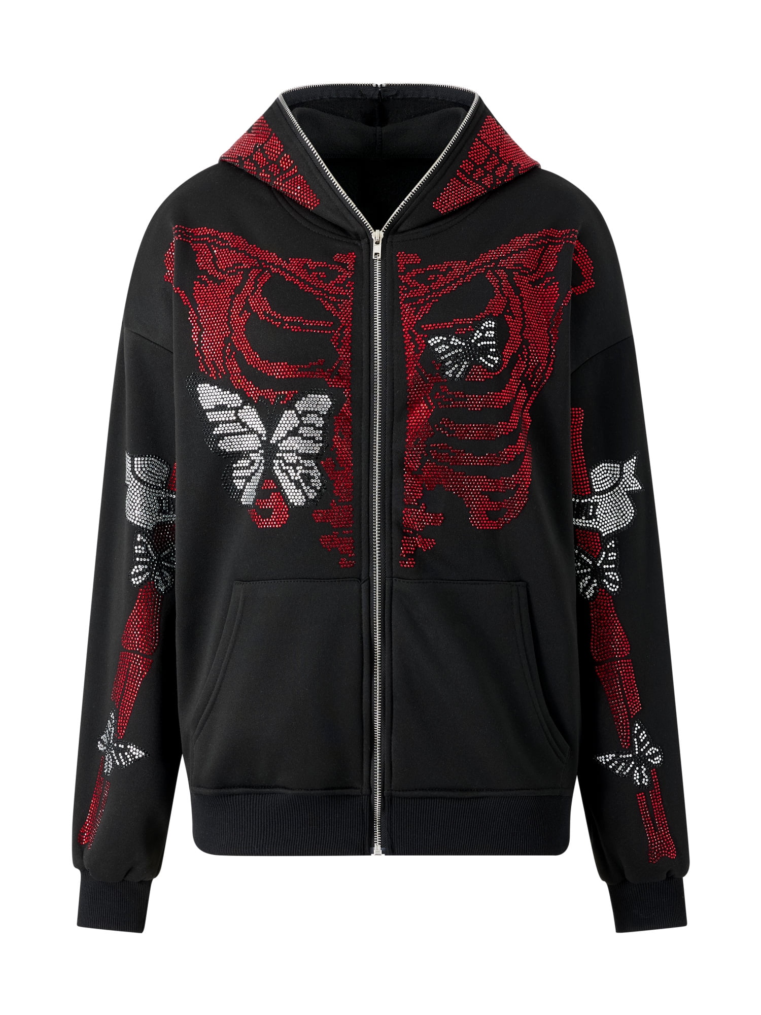 Douhoow Women Skeleton Hoodie Skull Sweatshirt Rhinestone Hoodie Gothic ...