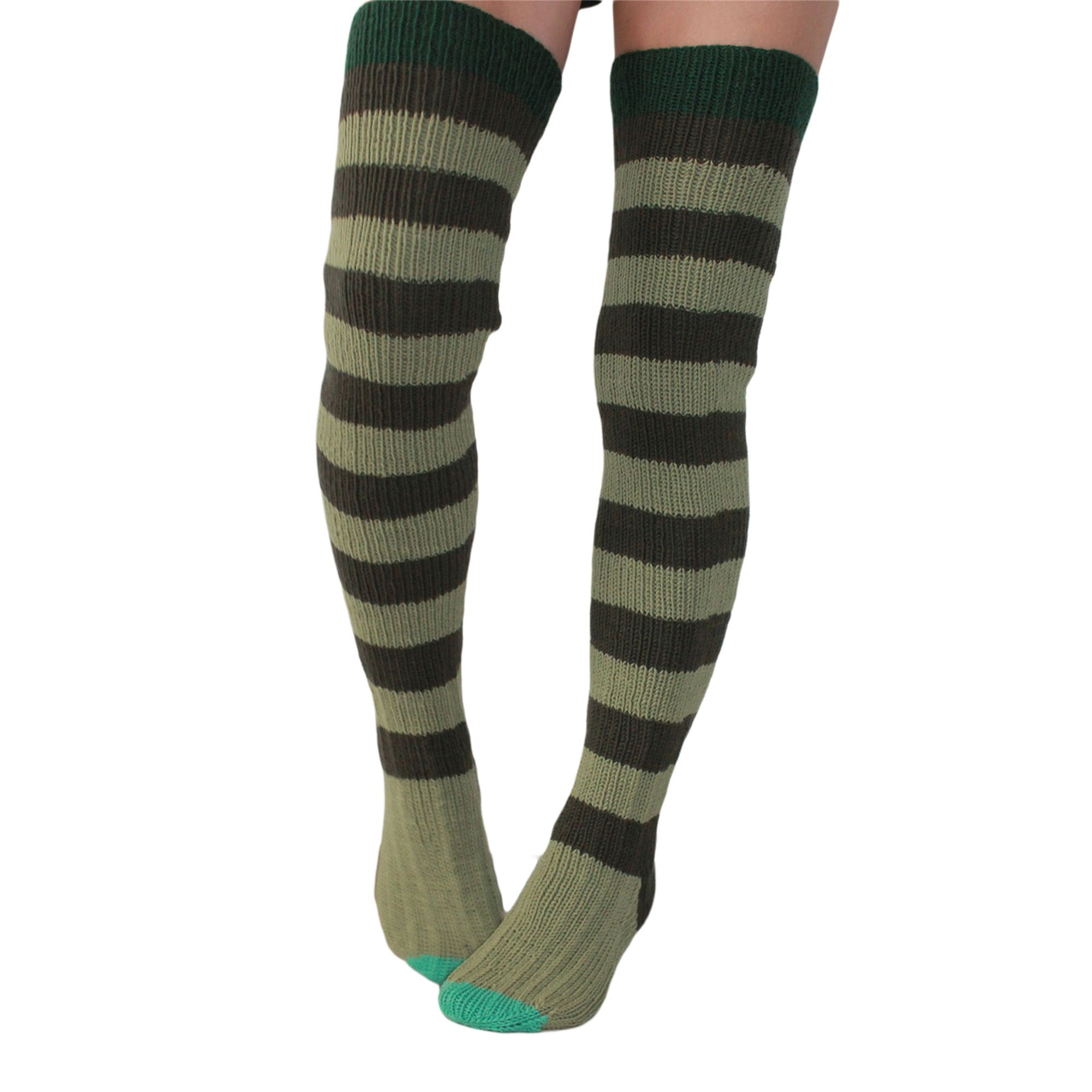 Douhoow Women Thigh High Socks Knitted Stockings Stripes Leg Warmers ...