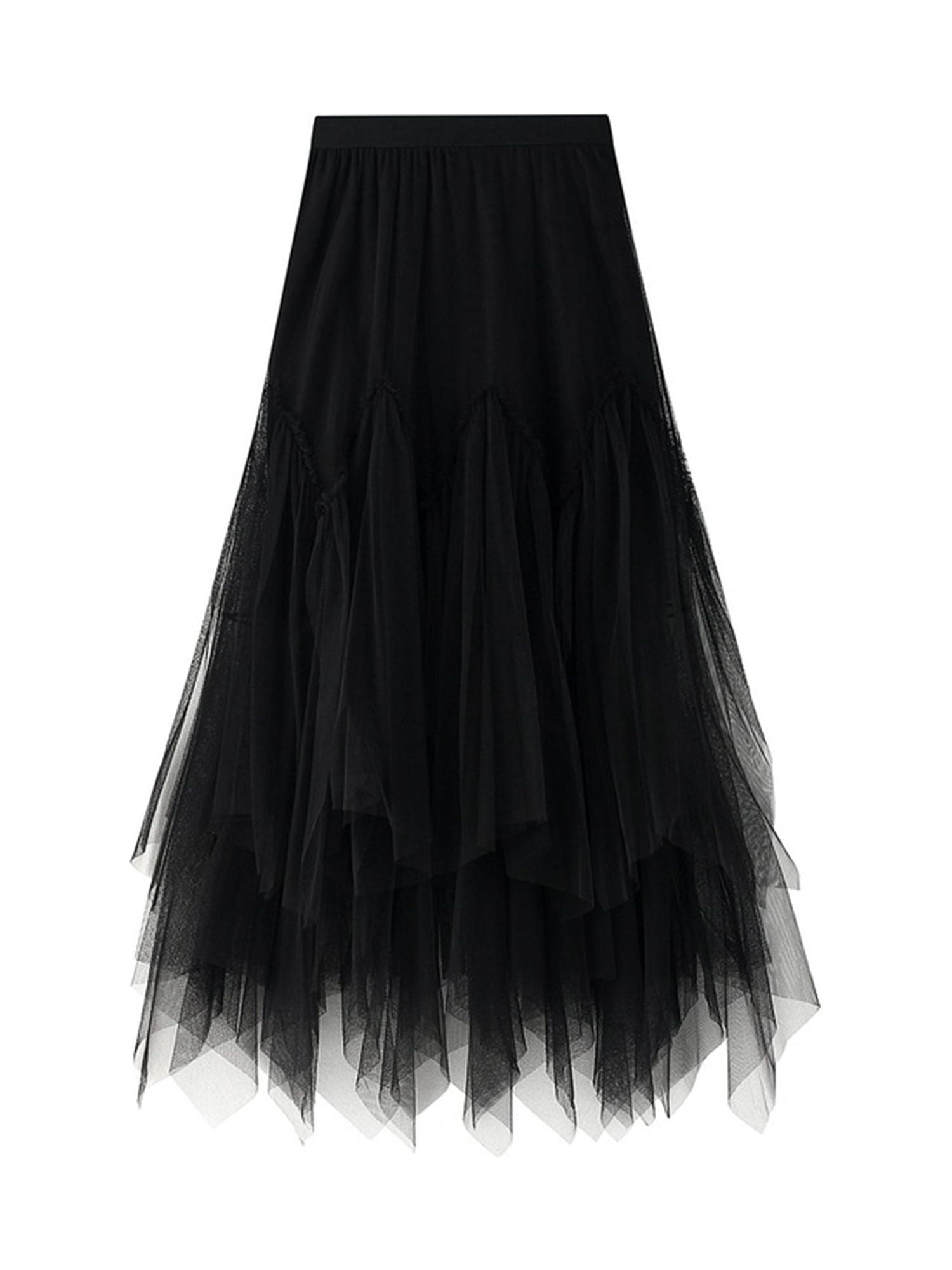 Douhoow Women Tulle Skirt High Waist Irregular Hem Tiered Layered Mesh Ballet Tutu Midi Skirts ...