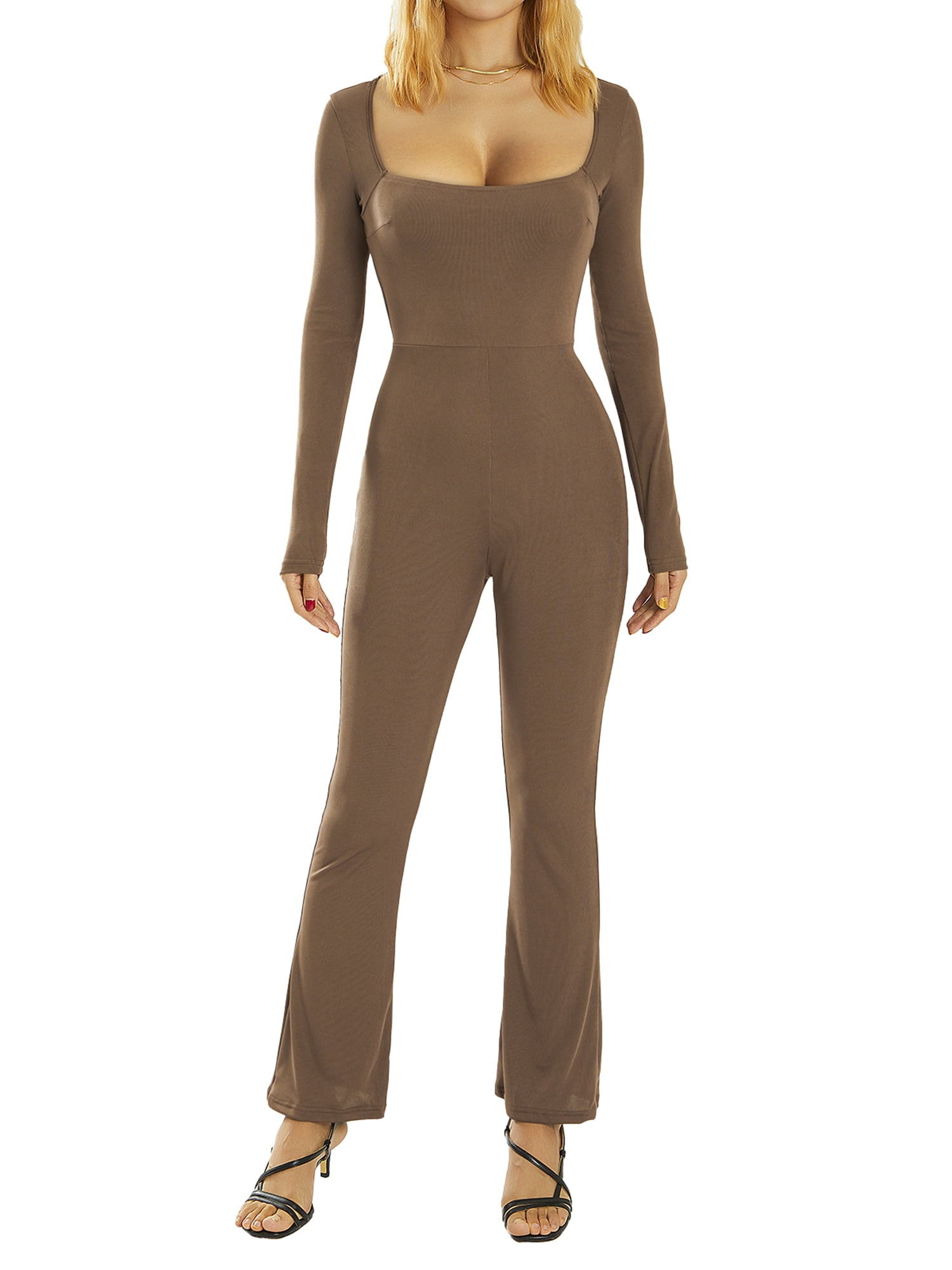 Douhoow Women Yoga Jumpsuits Long Sleeve Workout Bodycon One Piece ...