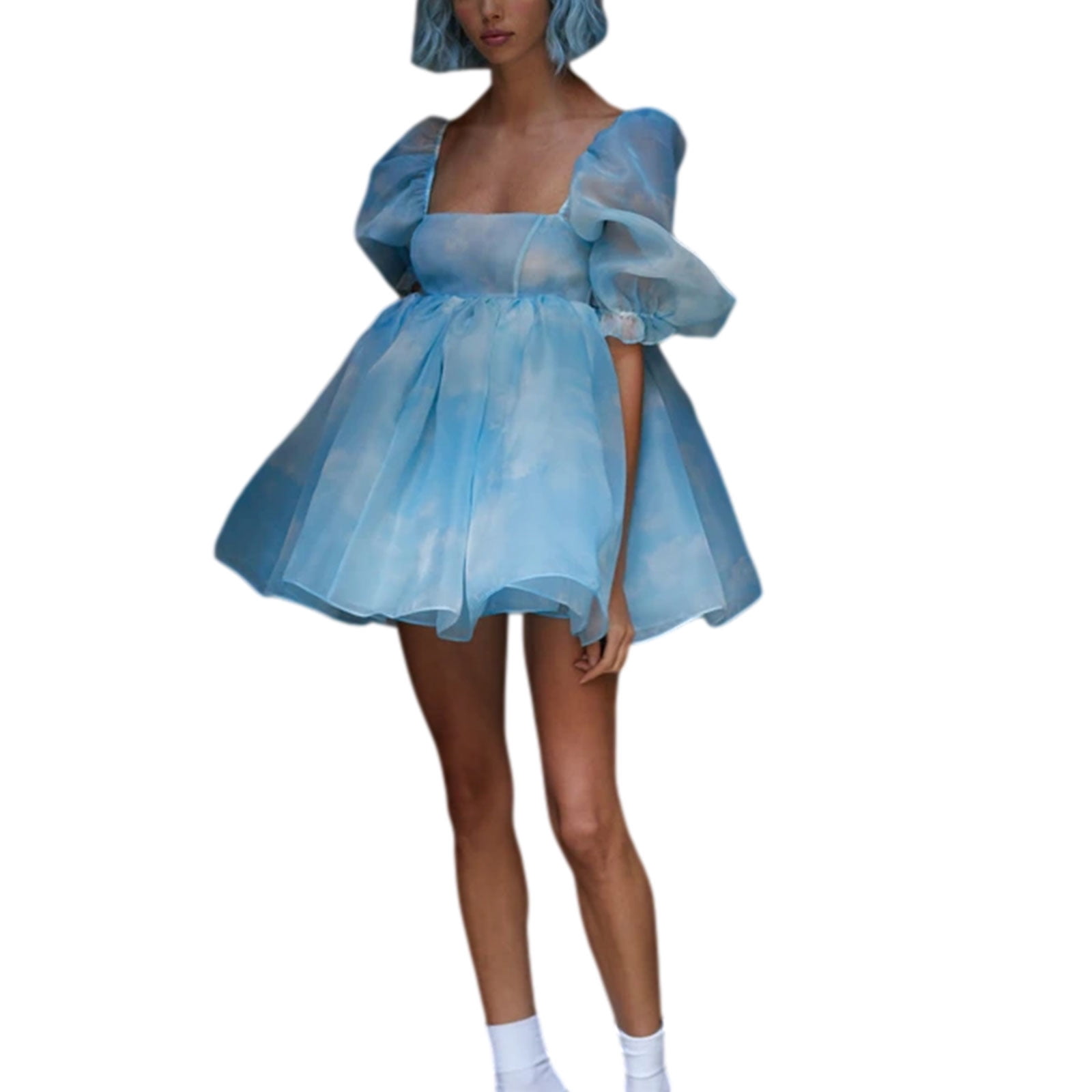 Douhoow Women's Mini Princess Dress Elegant Puff Sleeve Tutu Party ...