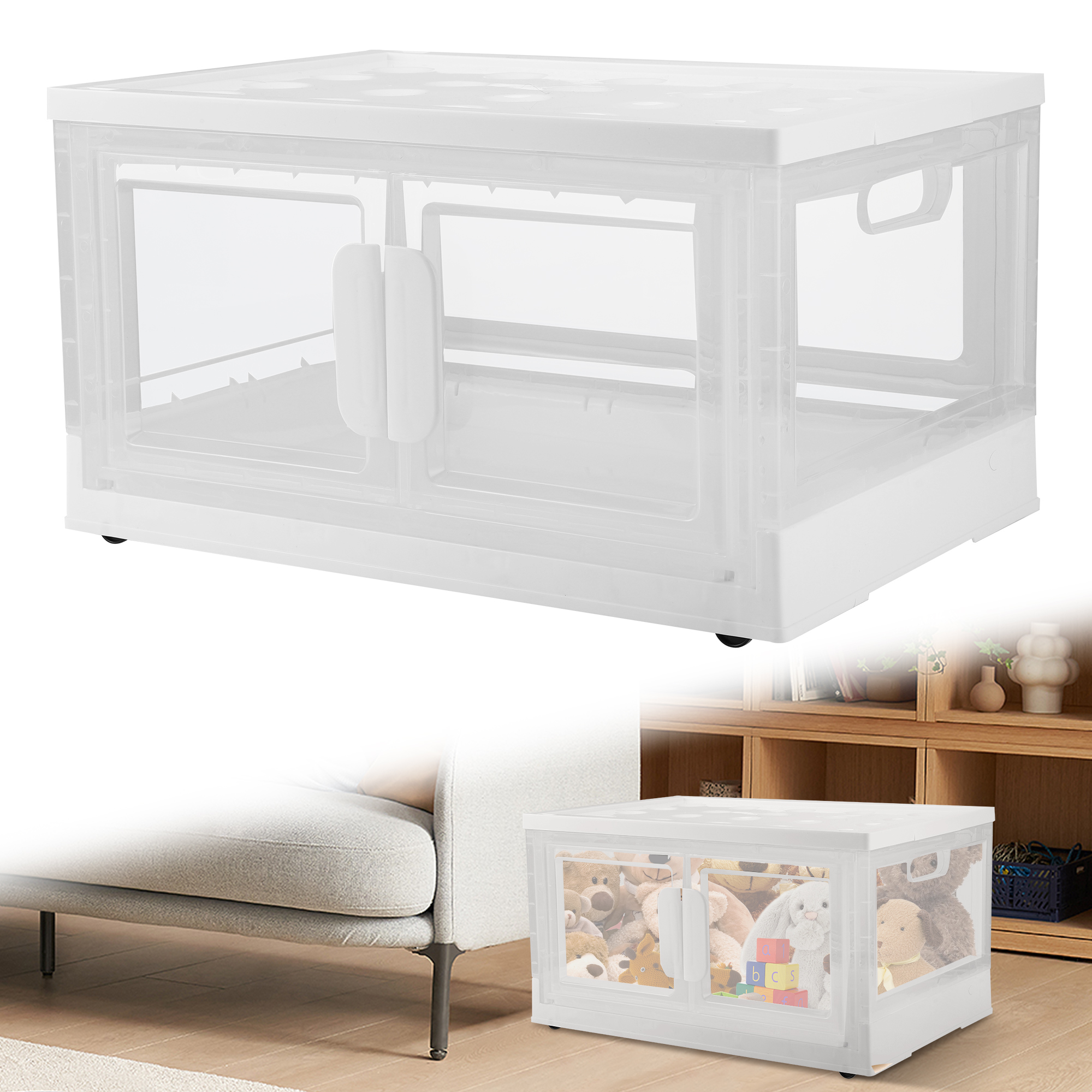 Foldable Storage Bins with Lid, NewHome 2Pcs 32L Collapsible Stackable ...