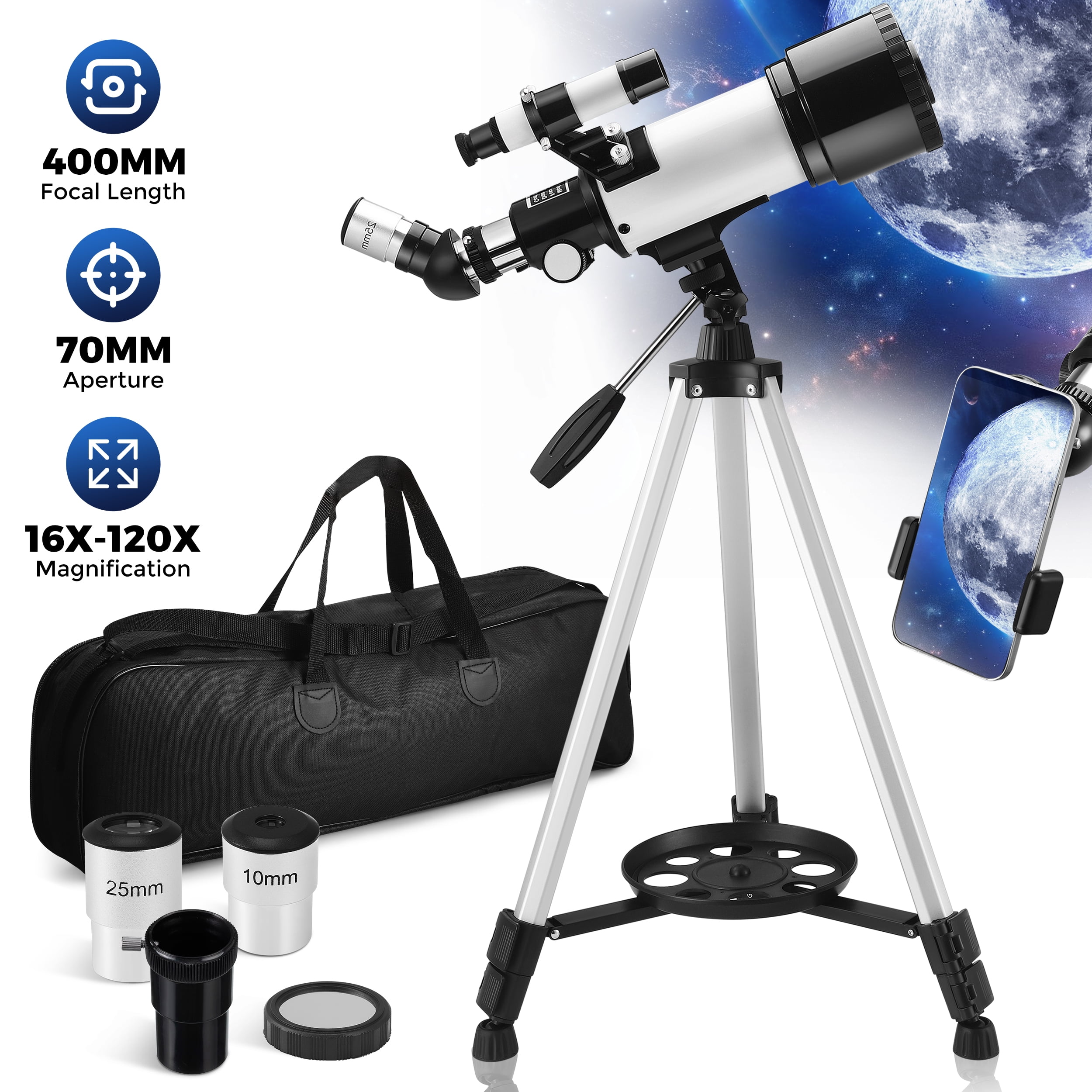Doulami 70mm Aperture Telescope for Adults Astronomy Beginners, 400mm ...