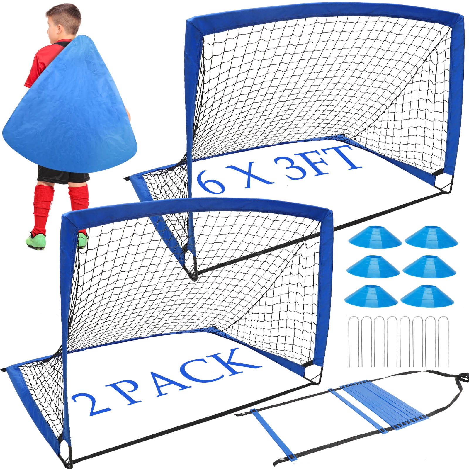 Doulami Youth Soccer Goal Set - Portable 2 Nets 6x4 FT Training with ...