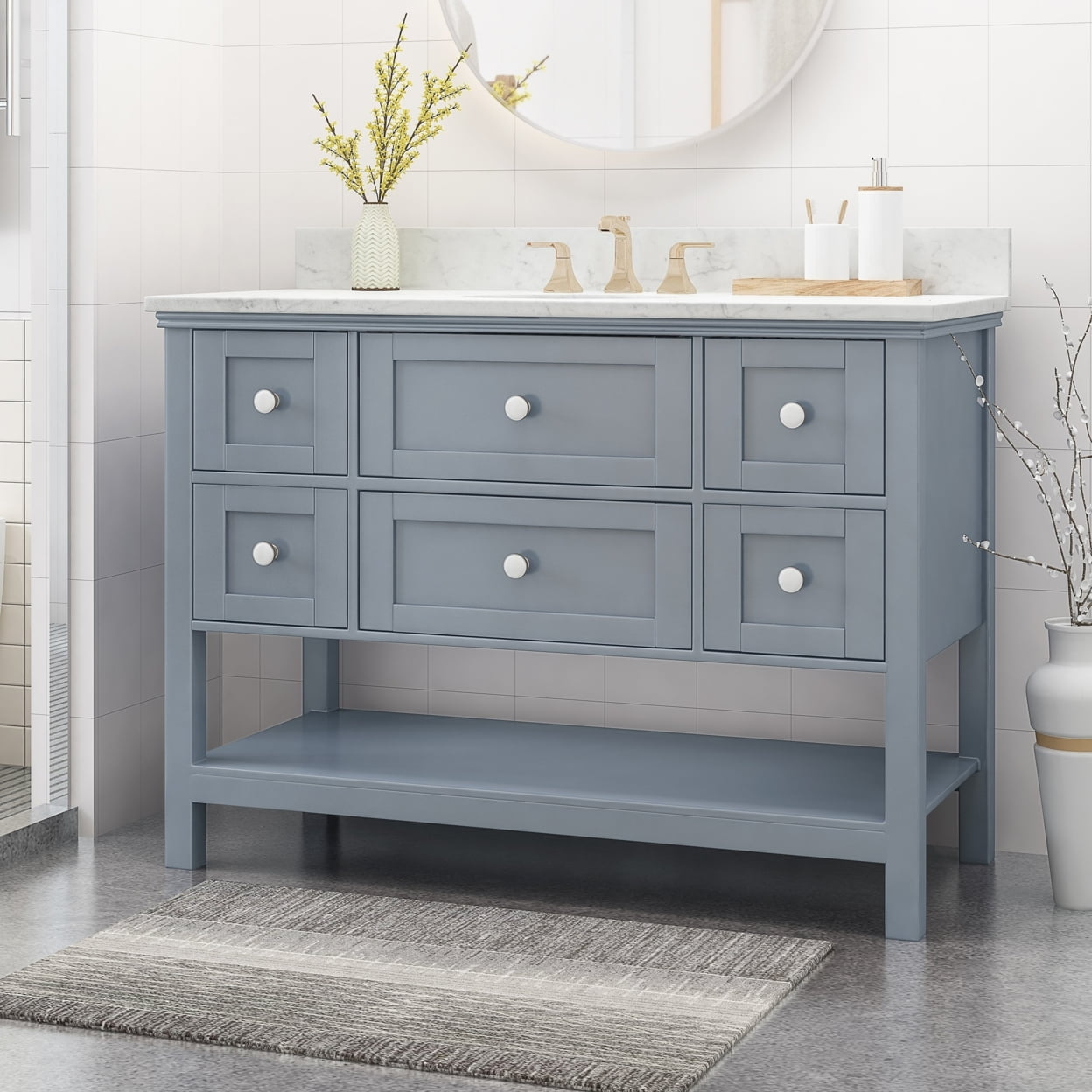 Douvier Contemporary 48" Wood Bathroom Vanity (Counter Top Not Included ...