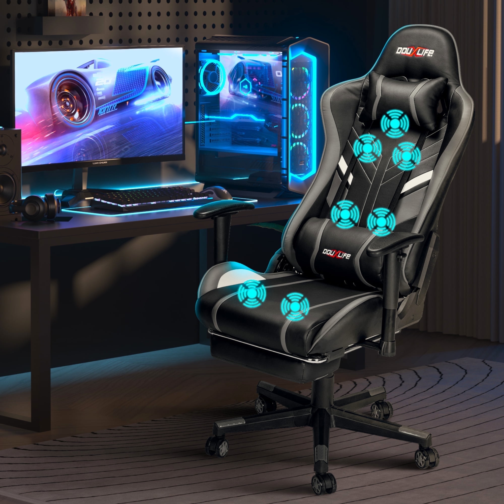 Douxlife Full Body Massage Gaming Chair with Footrest, 175° Reclining ...