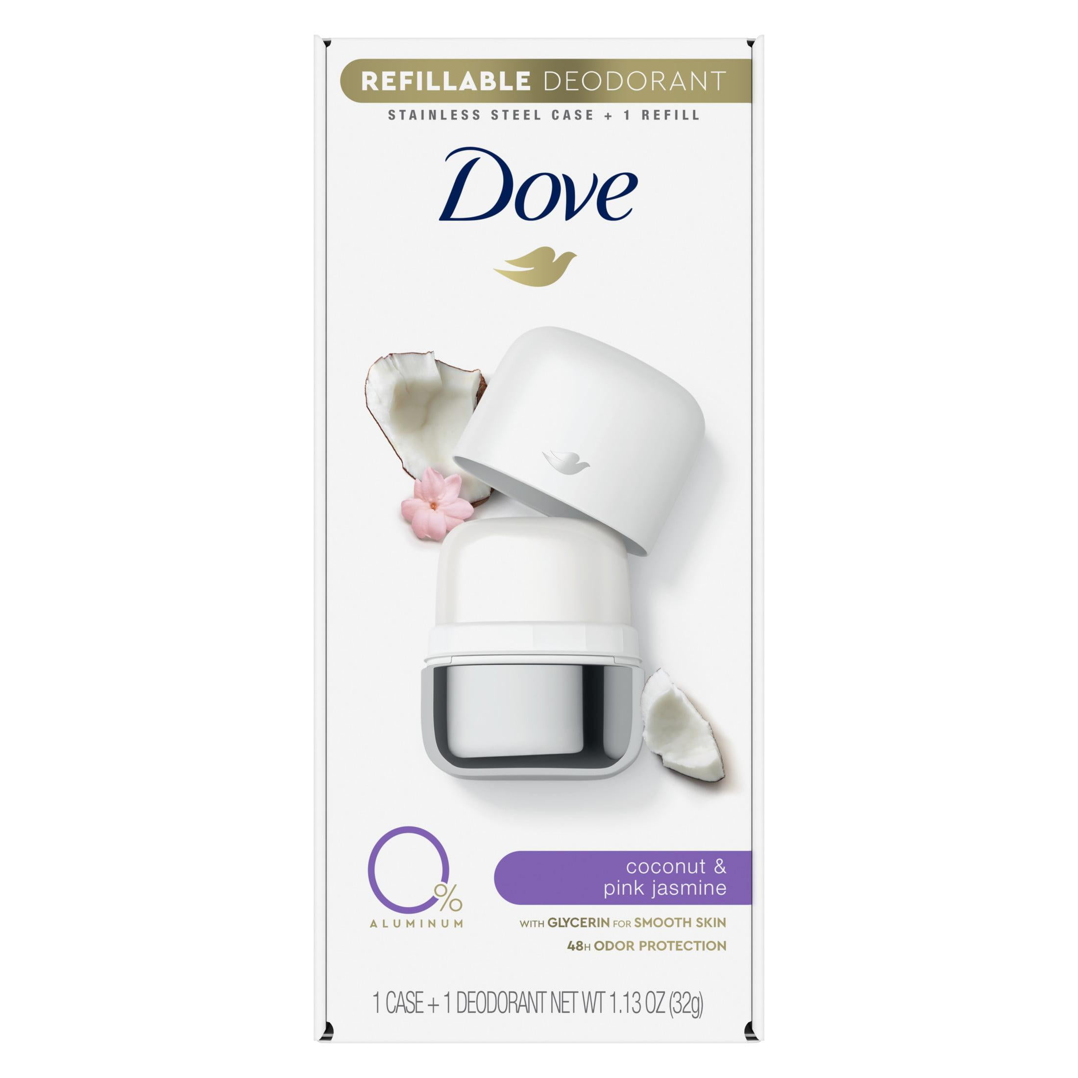 Dove 0% Aluminum Women's Deodorant Refill, Coconut and Pink Jasmine, 1. ...