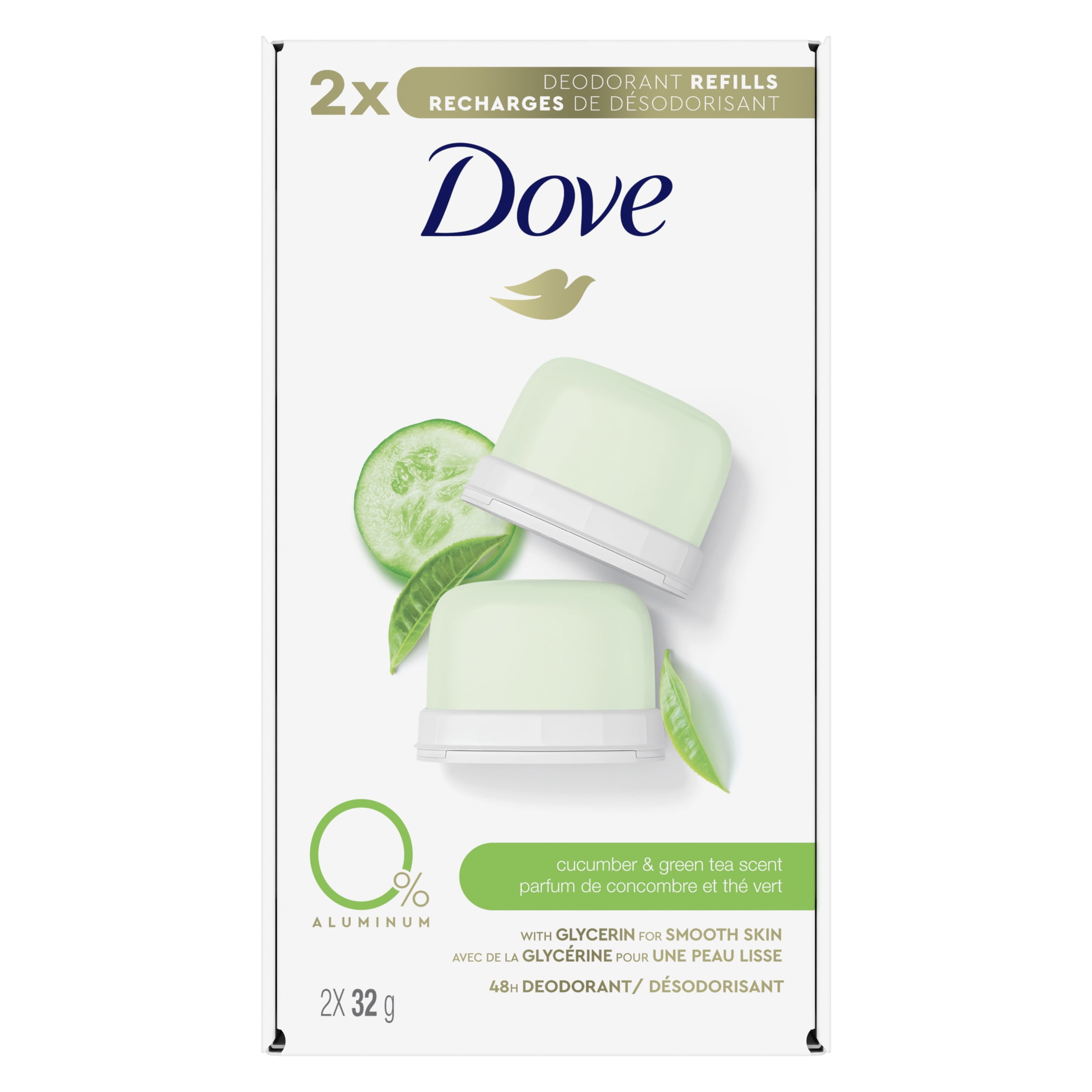 Dove 0% Aluminum Women's Deodorant Refill Twin Pack, Cucumber and Green ...