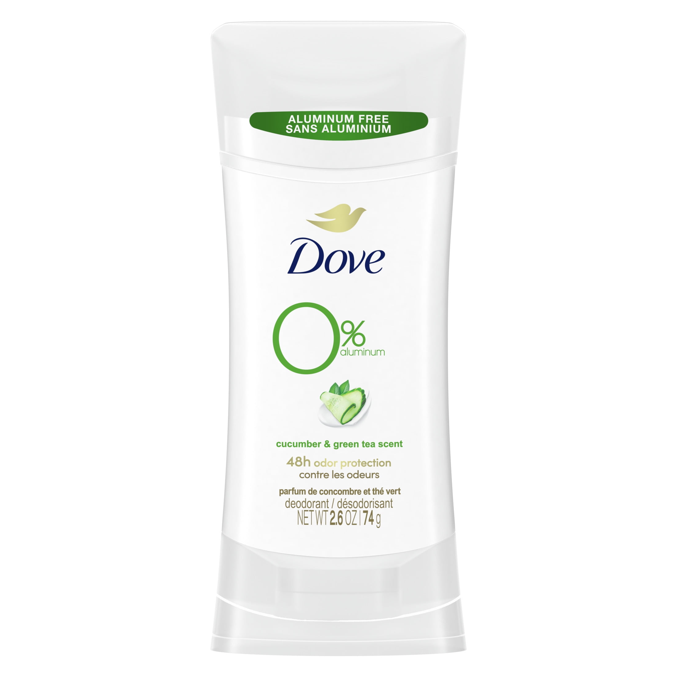 Dove 0% Aluminum Women's Deodorant Stick, Cucumber and Green Tea, 2.6 ...