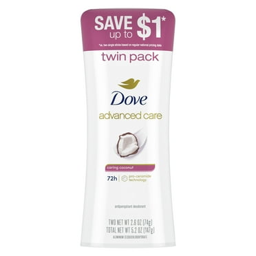 Dove Advanced Care Antiperspirant Deodorant Stick Caring Coconut, 2.6 oz (4 Pack of Twin Pack ...