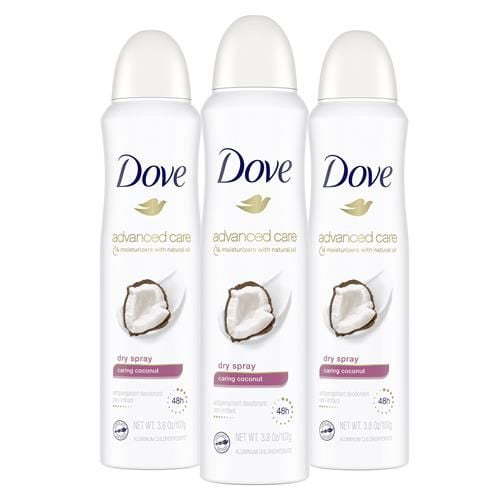 Dove Advanced Care Dry Spray Antiperspirant Deodorant Caring Coconut 3 Count For Women With 48 ...
