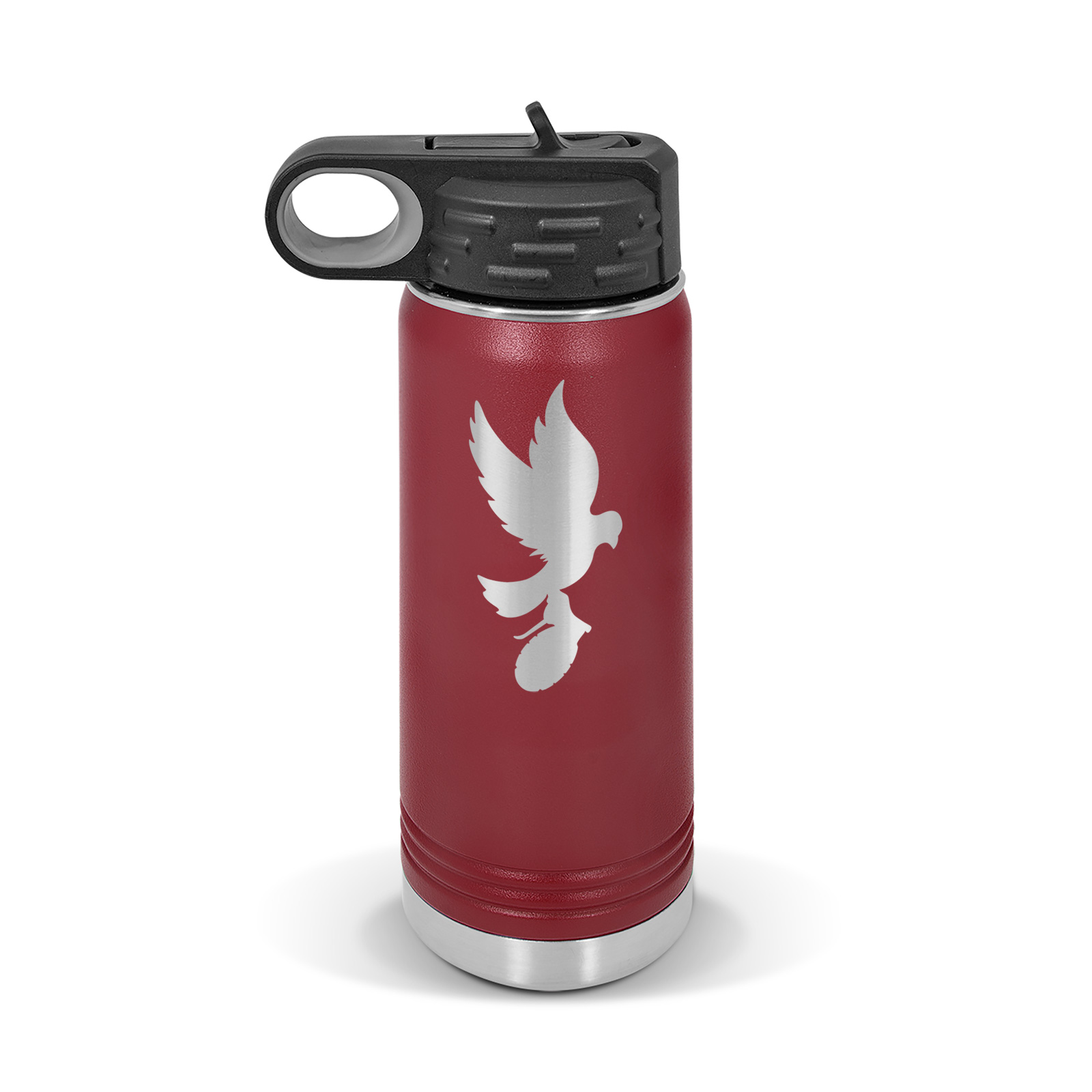 Dove And Grenade Water Bottle 20 oz - Laser Engraved w/ Flip Top ...