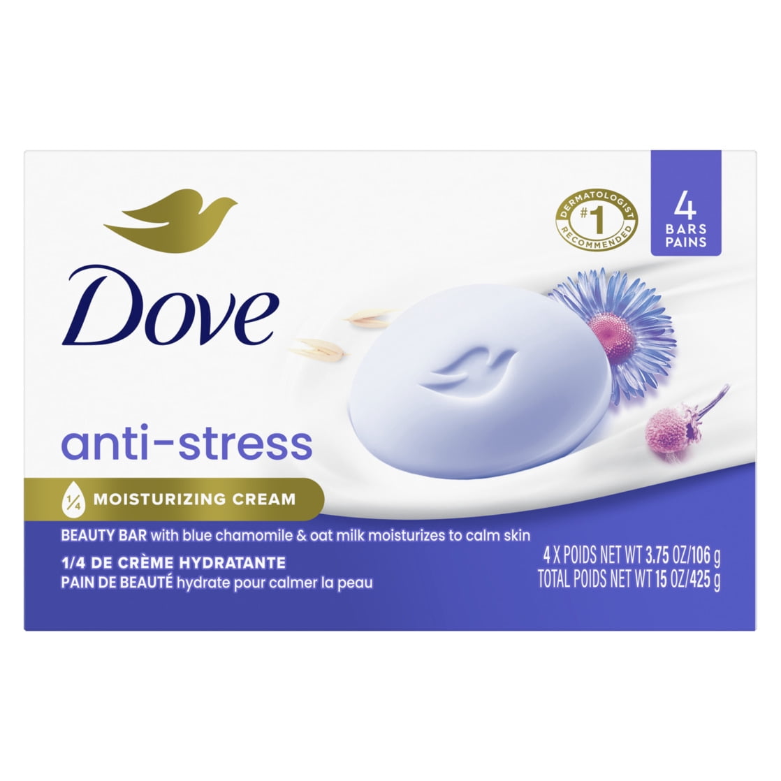 Dove Anti Stress Gentle Beauty Bar Soap for Dry Skin with Blue ...