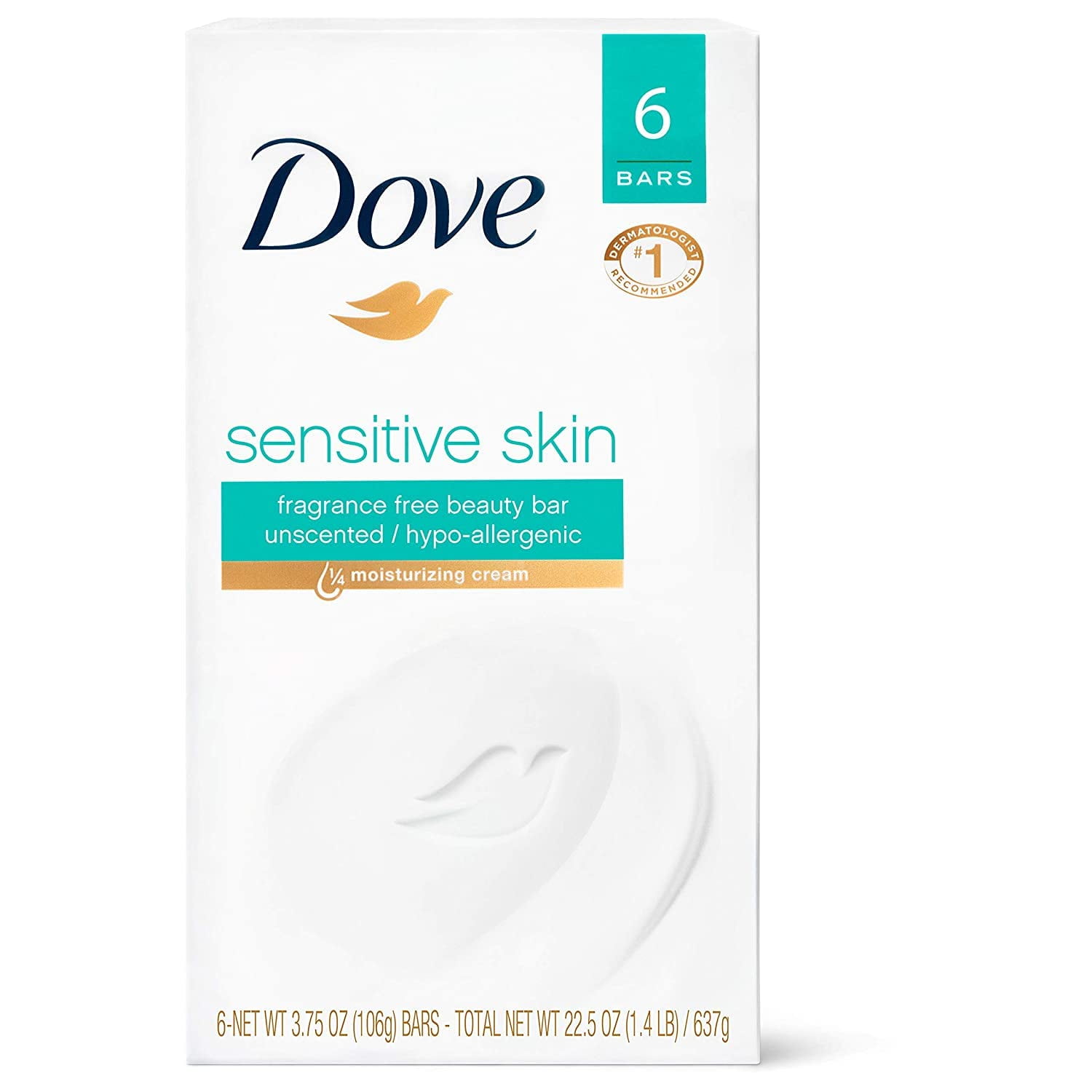 Dove Bath Bars Sensitive Skin Unscented 4 Ounce Pack Of 6