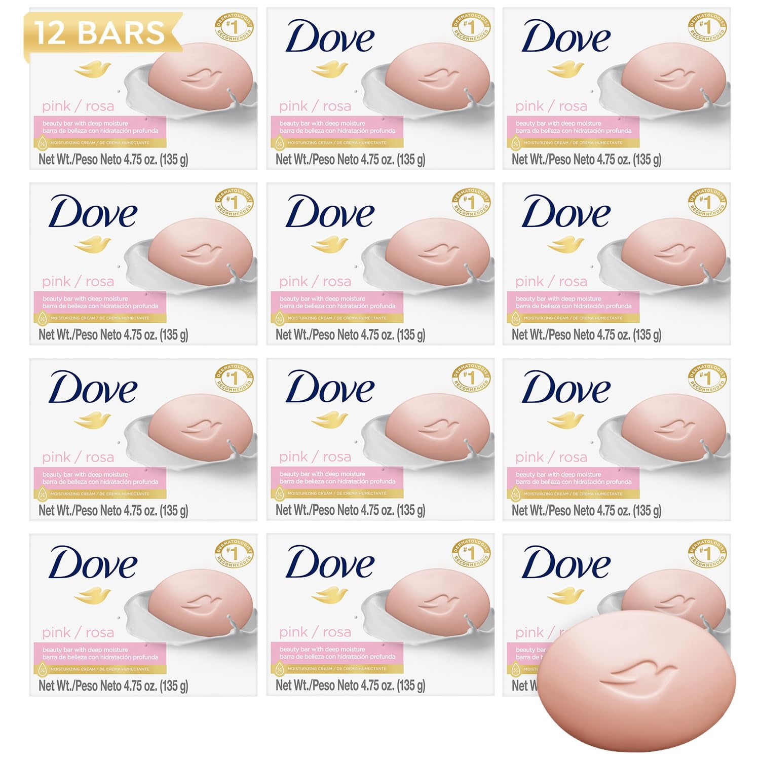 Dove Soap, Pink Beauty Bar 12-Pack – 3-in-1 Moisturizing Face, Body ...