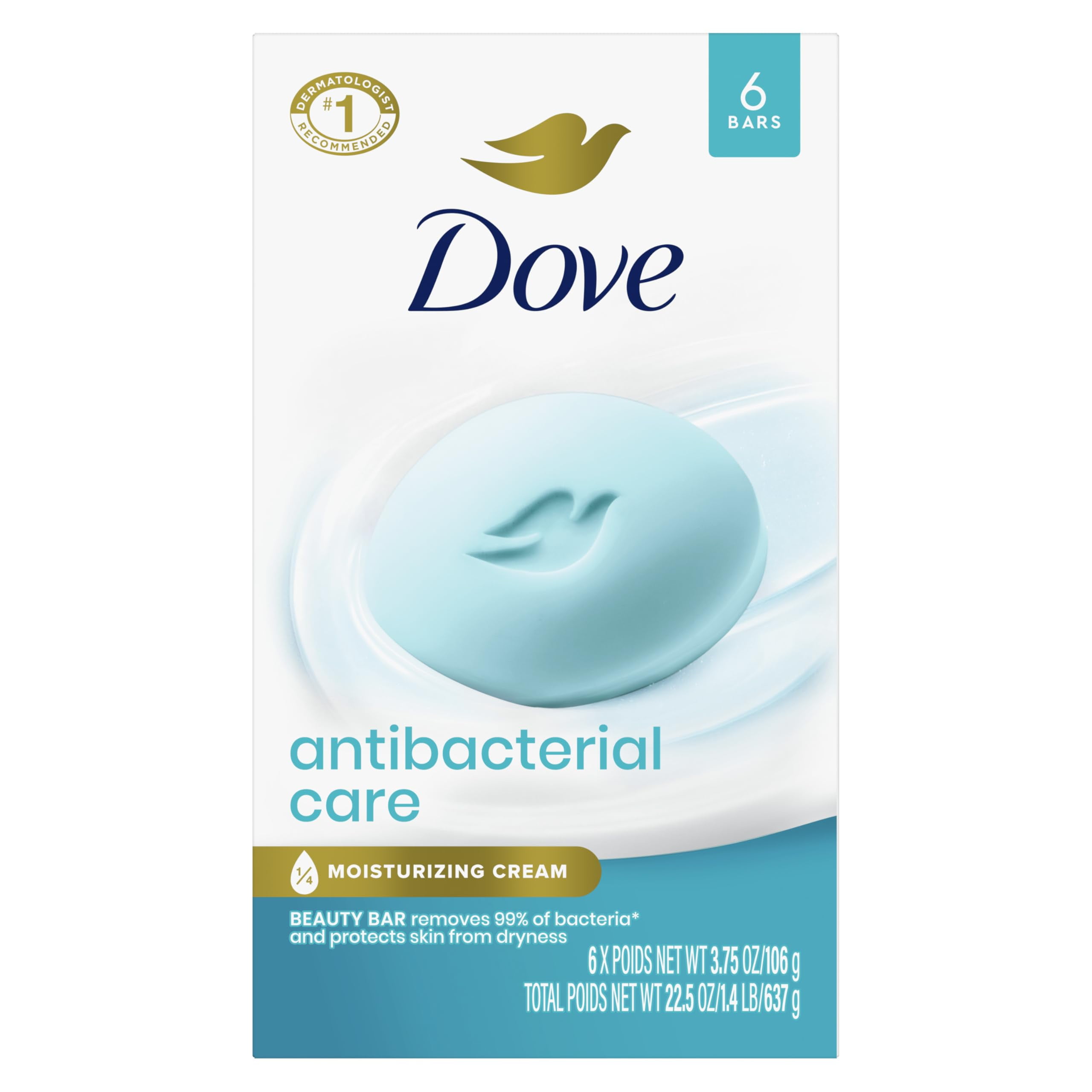 Dove Beauty Bar Soap MZF22 Antibacterial Care 6 Count For Clean, Moisturized Skin, Removes ...