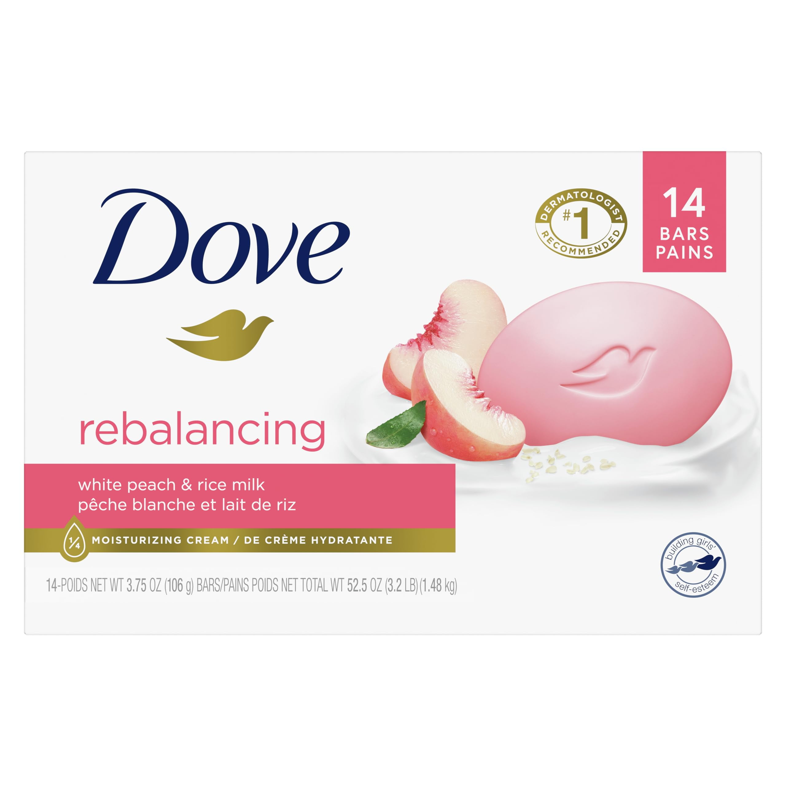 Dove Beauty Bar Soap Rebalancing White Peach & Rice Milk, 14 Count for ...