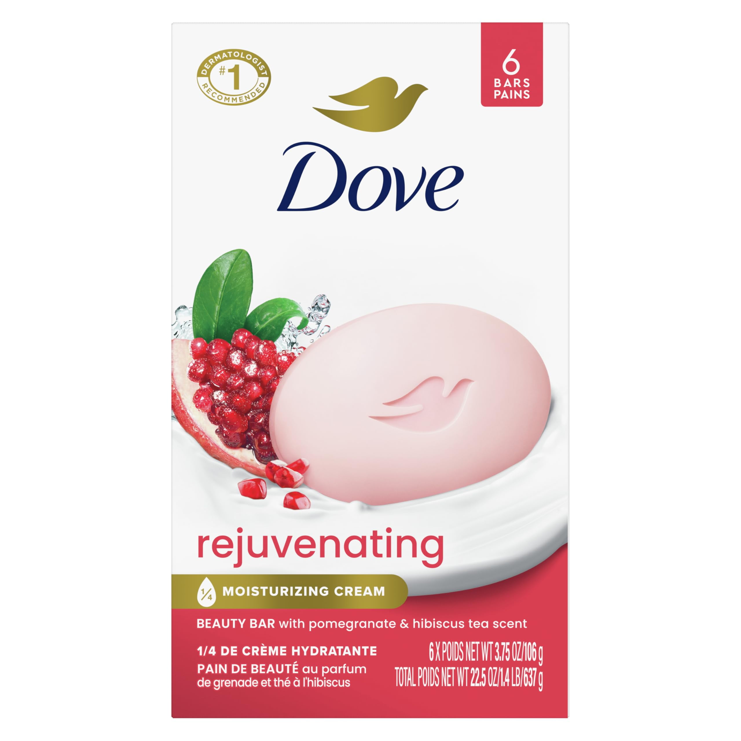 Dove Rejuvenating Beauty Bar Soap, Pomegranate and Hibiscus, 6 Count, 3 ...