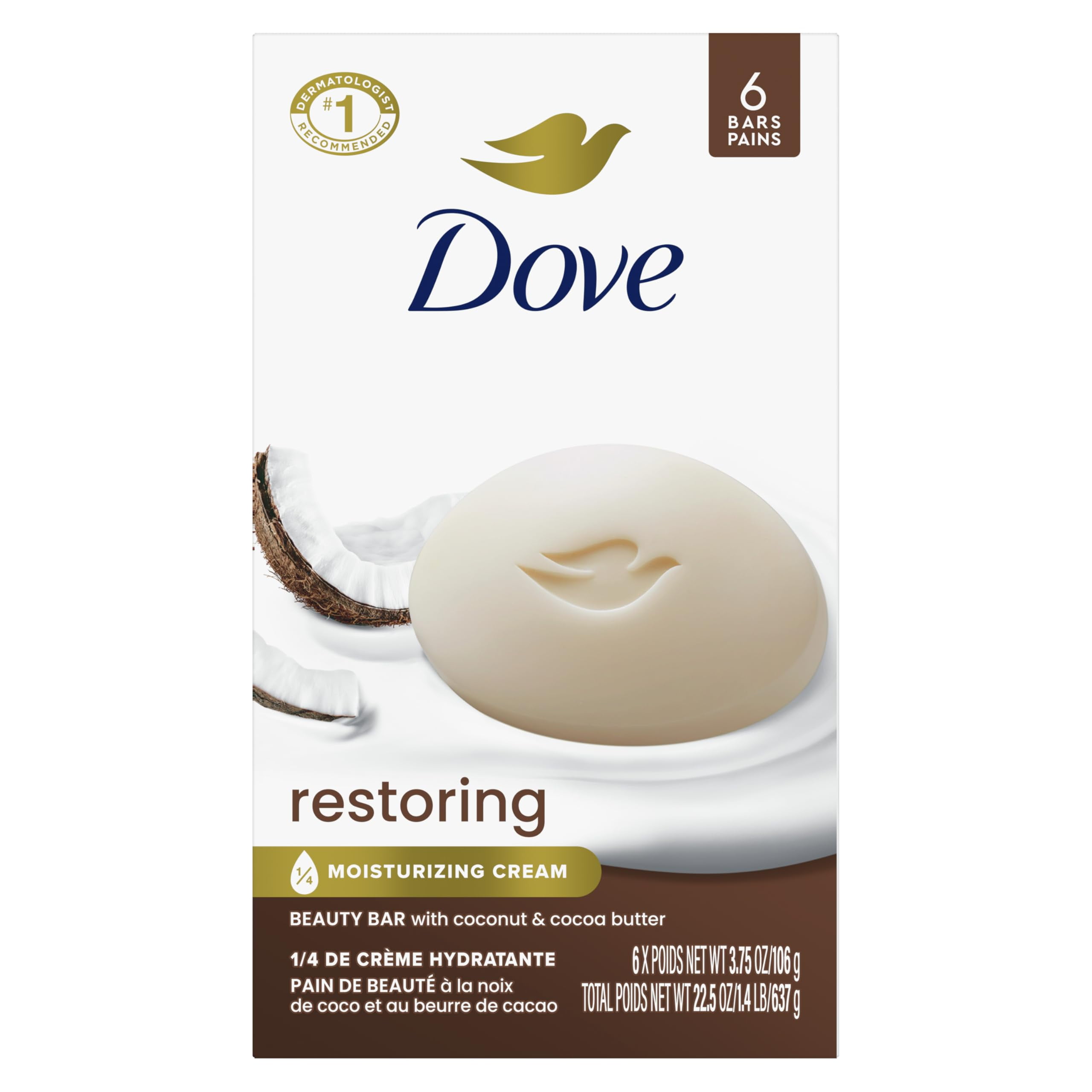 Dove Beauty Bar Soap YYF14 Restoring Coconut & Cocoa Butter 6 Count for ...