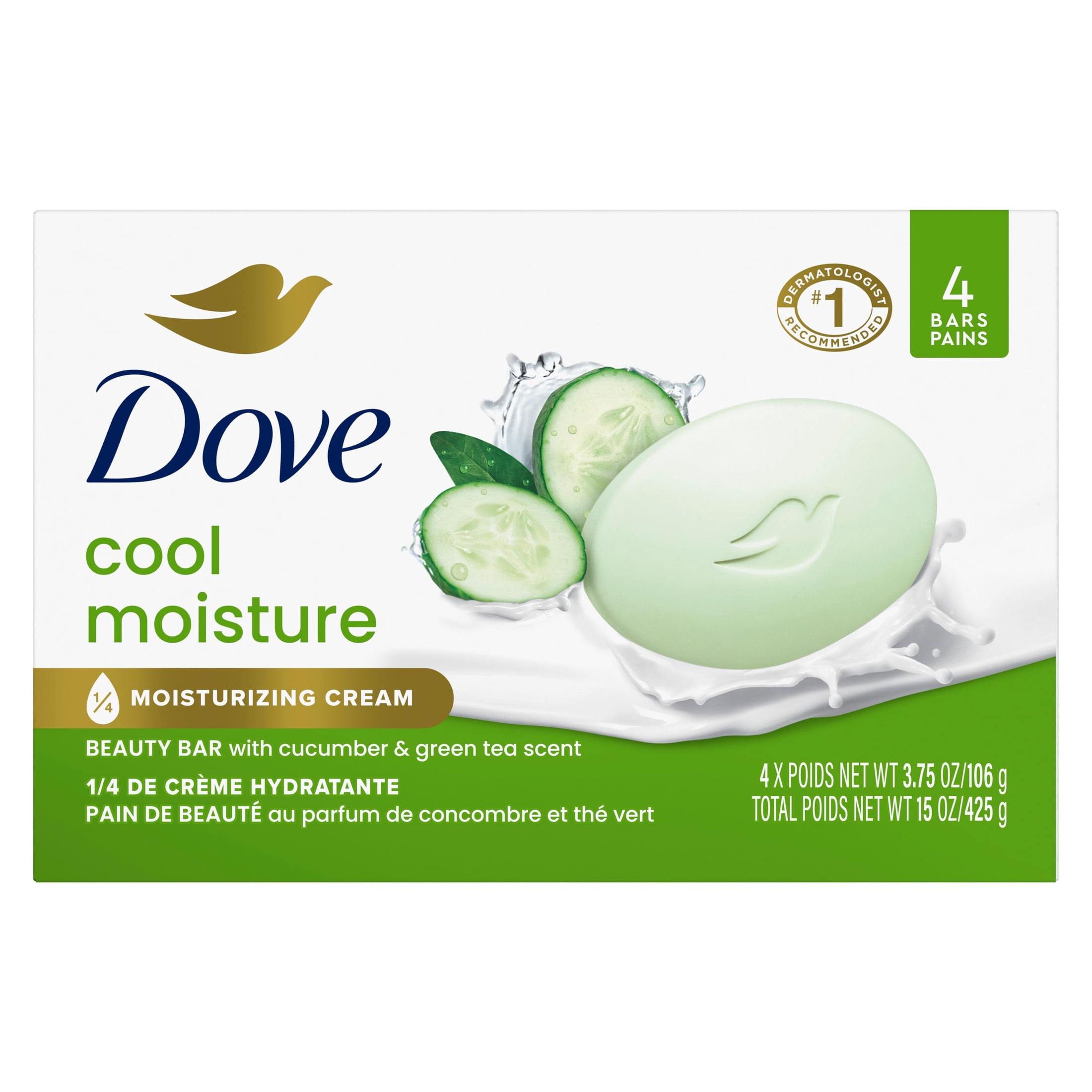 Dove, Beauty Bar Women's Bath Soap, 3.75 oz 4 Bars, Moisturizing Cream ...