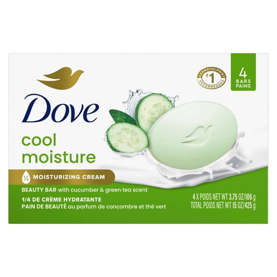 Dove, Beauty Bar Women's Bath Soap, 3.75 oz 4 Bars, Moisturizing Cream ...