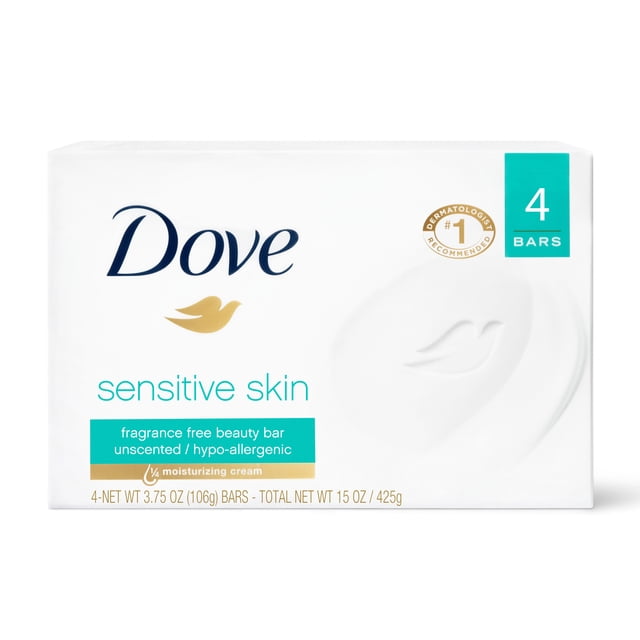 Dove Sensitive Skin Hypoallergenic Beauty Bar Soap, Fragrance Free ...