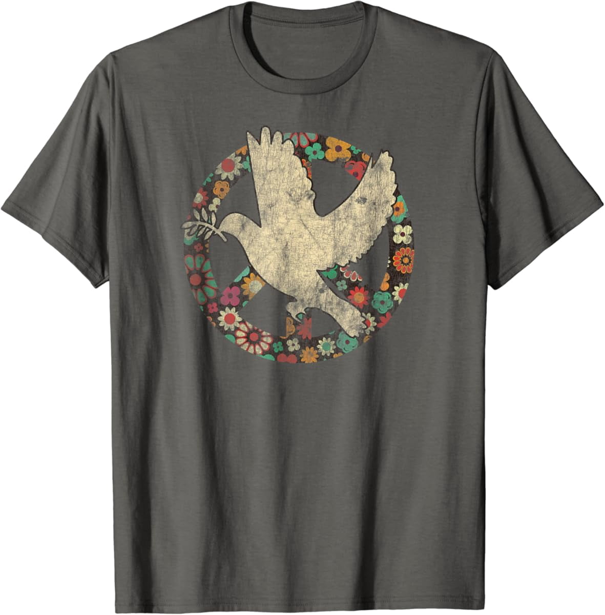 Dove Bird of Distress Peace Sign Kindness and Flower Peace T-Shirt ...