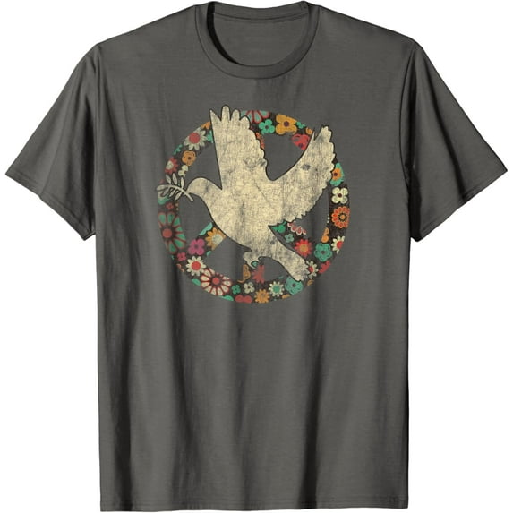 Dove Bird of Distress Peace Sign Kindness and Flower Peace T-Shirt ...