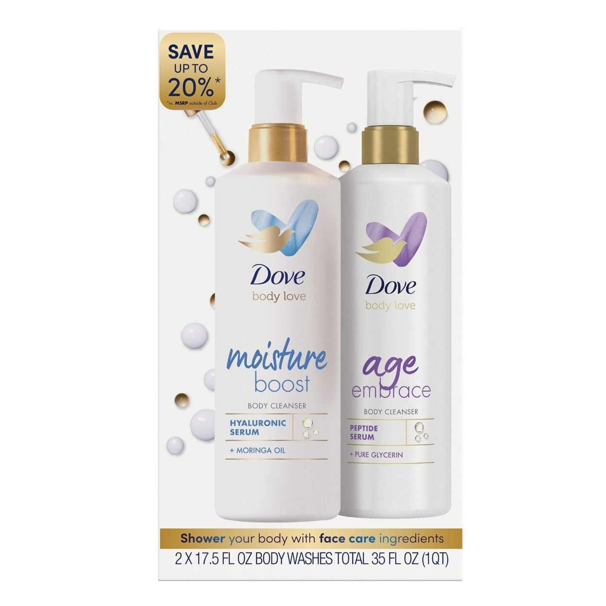 Dove Body Love Moisture Boost & Age Embrace Body Wash, Balanced pH, 17. ...