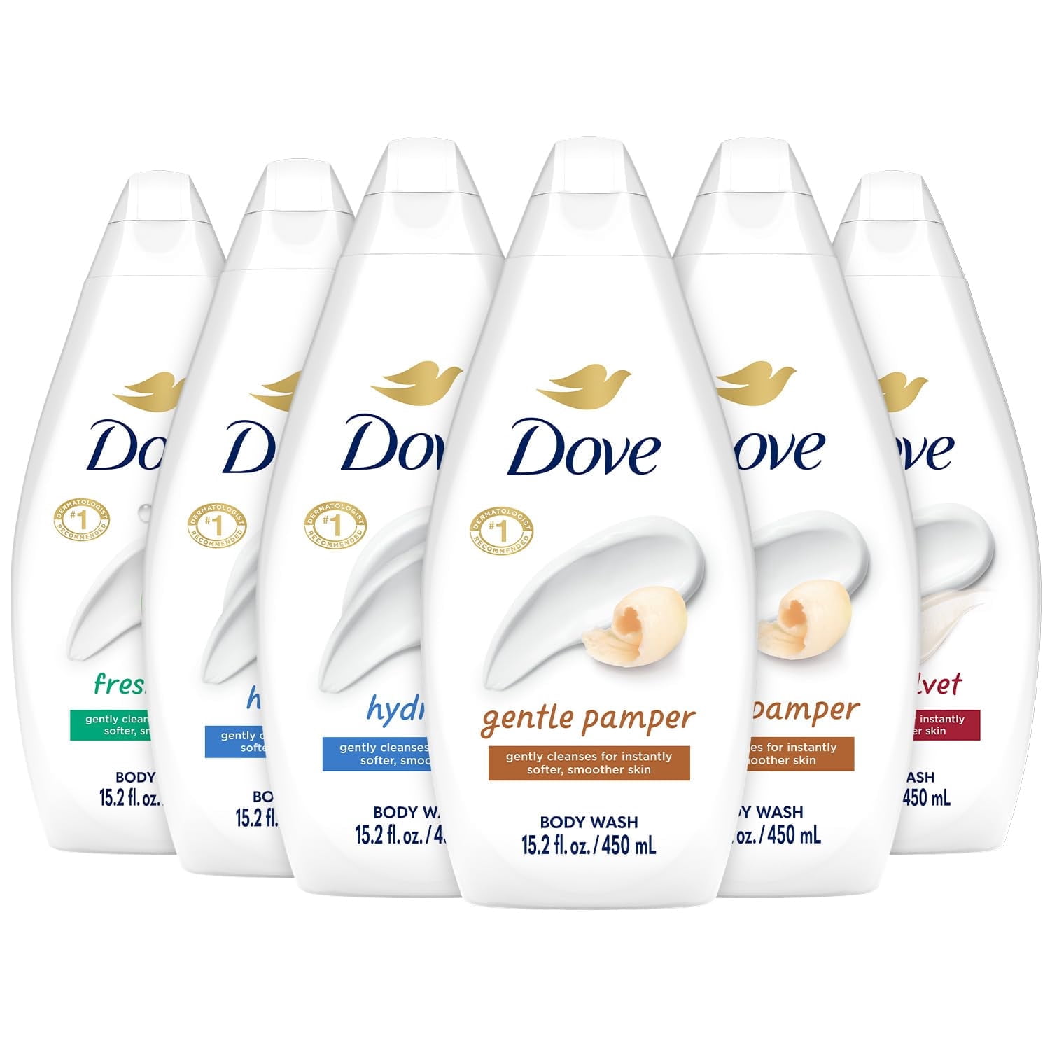 Dove Body Wash Variety OIF8 6-Pack - Hydrate, Gentle Pamper, Fresh Care ...