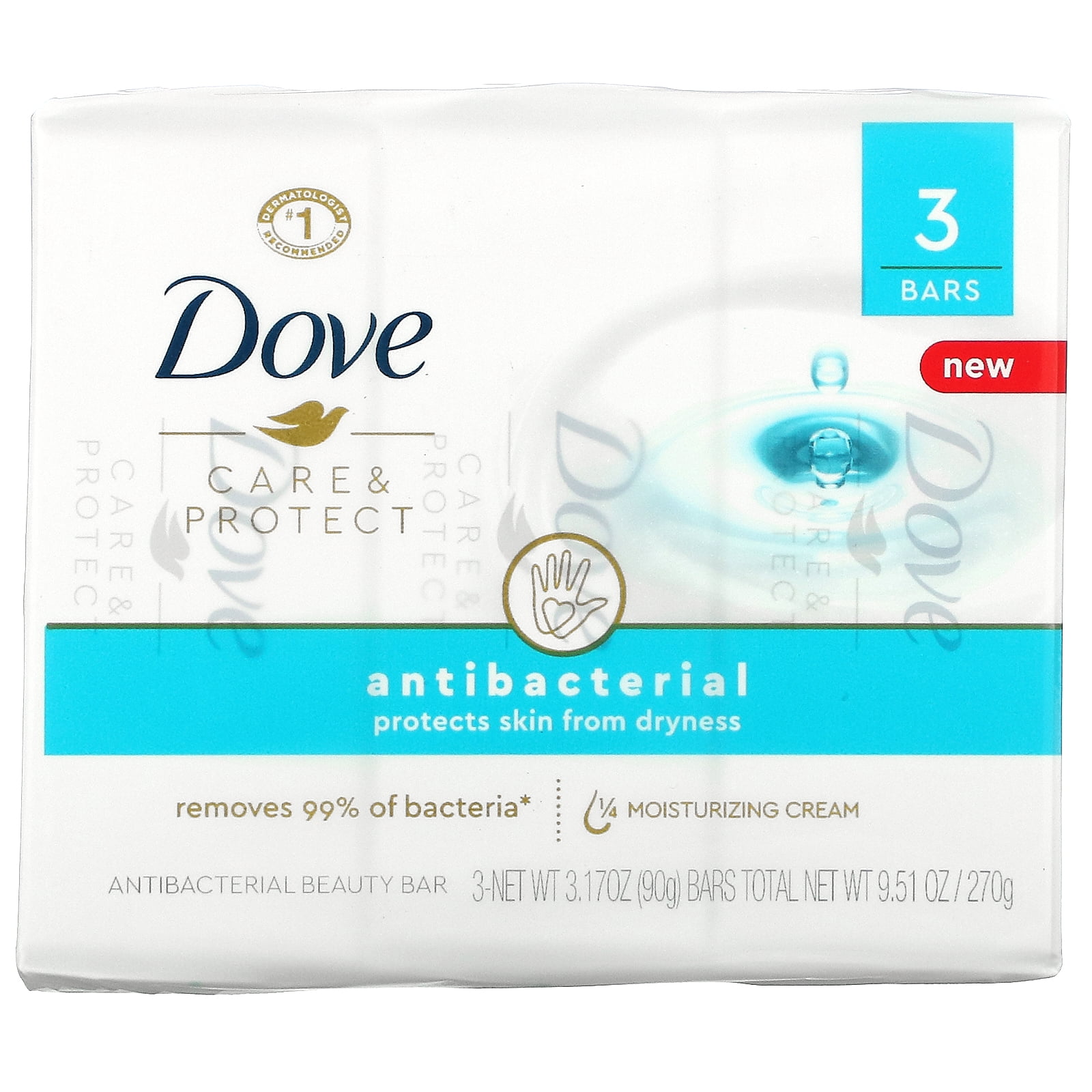 Dove, Care & Protect, Antibacterial Beauty Bar, 3 Bars, 3.17 oz (90 g ...