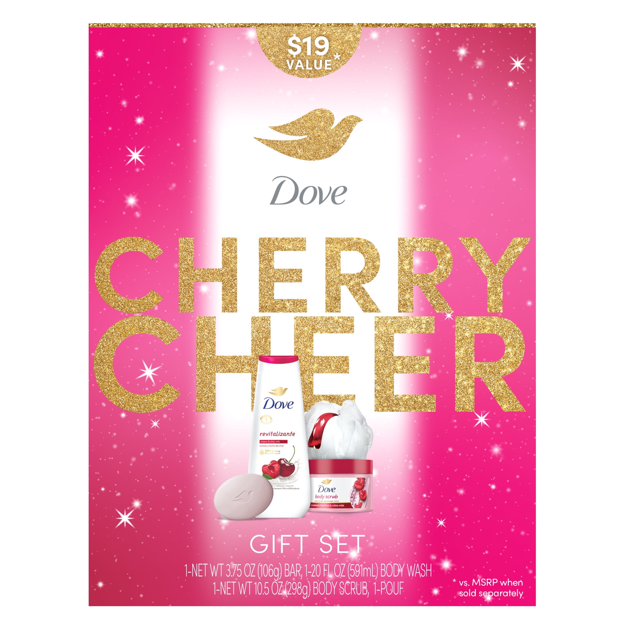 Dove Cherry Cheer Holiday Gift Set Revitalizing Body Wash, Body Scrub ...