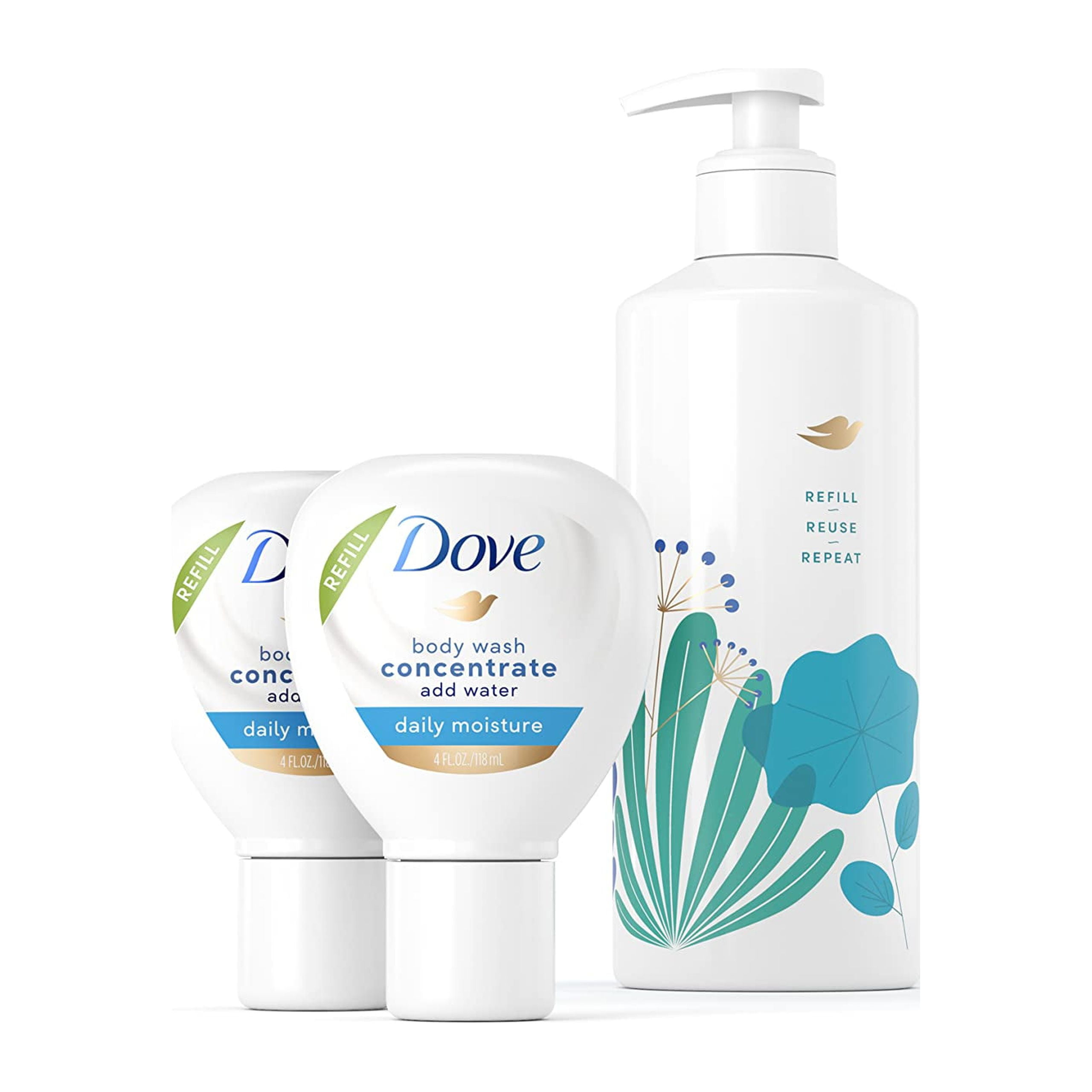 Dove Concentrate Refills (x2) and 100 percent Recycled Reusable Bottle ...