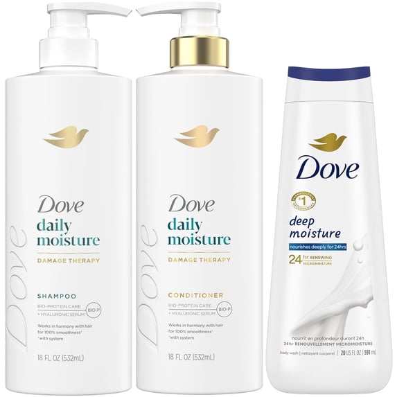 Dove Daily Moisture Shampoo & Conditioner Set with Deep Moisture Body ...