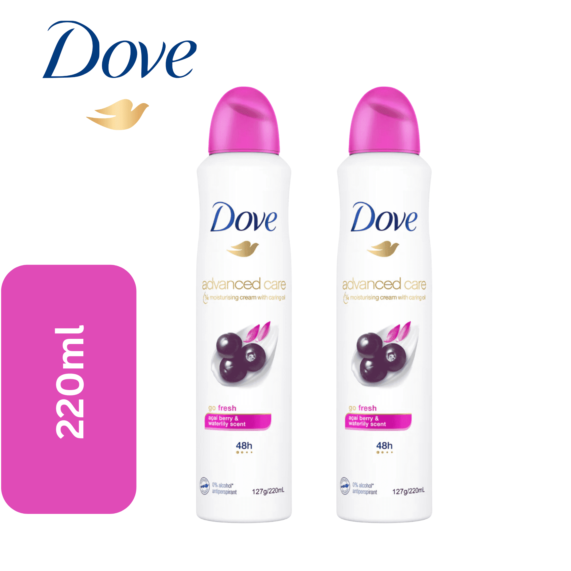 Dove Deodorant Acai Berry & Waterlily Scent, 2 Pack, 220ml Each, For ...