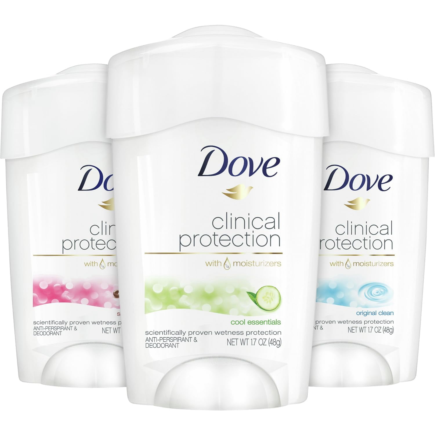 Dove Deodorant, Clinical Protection for Women, 3-Stick Variety Pack ...