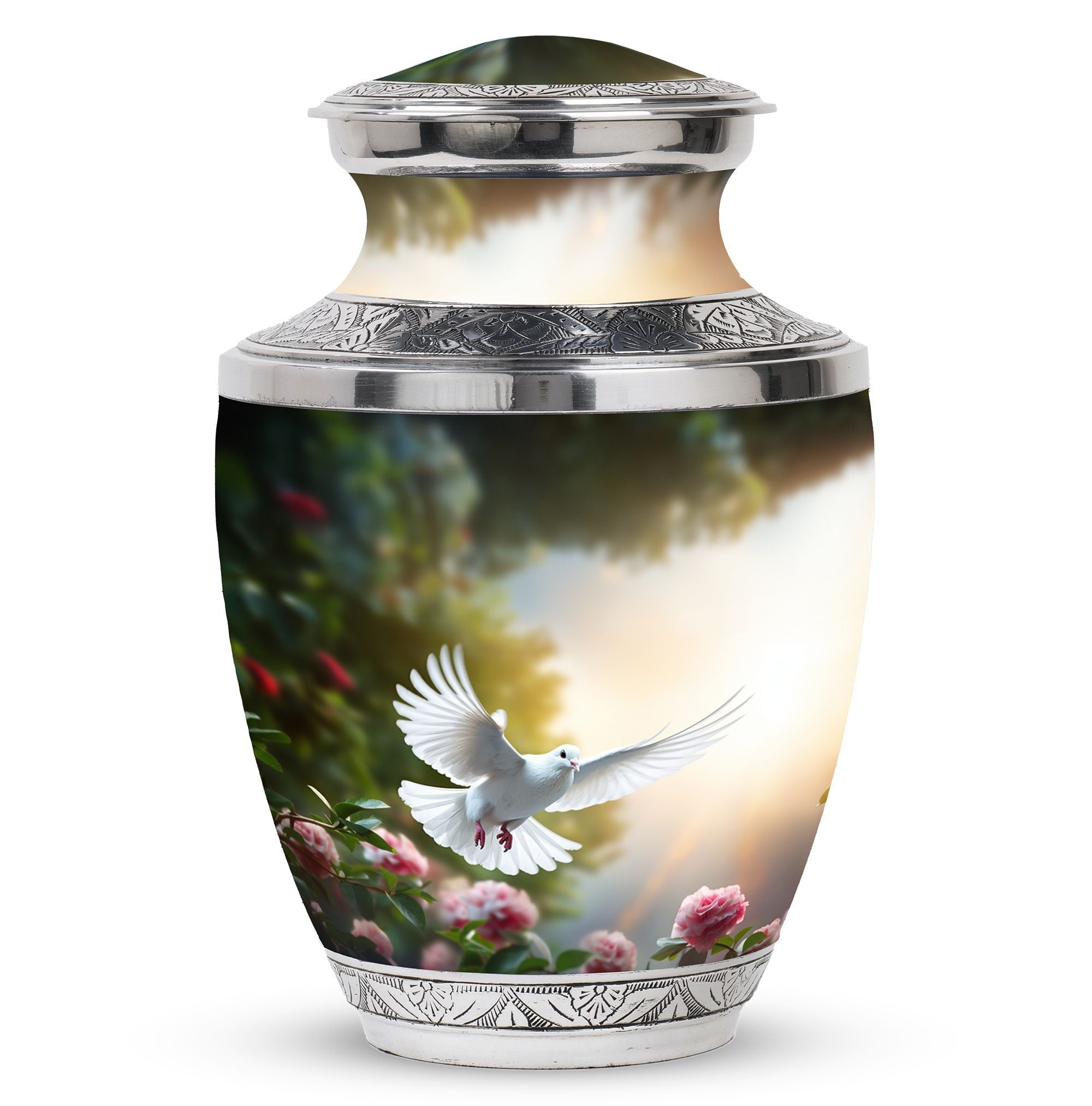 Dove Flying Over Roses Urn For Ashes, Memorial Urns For Human Ashes ...