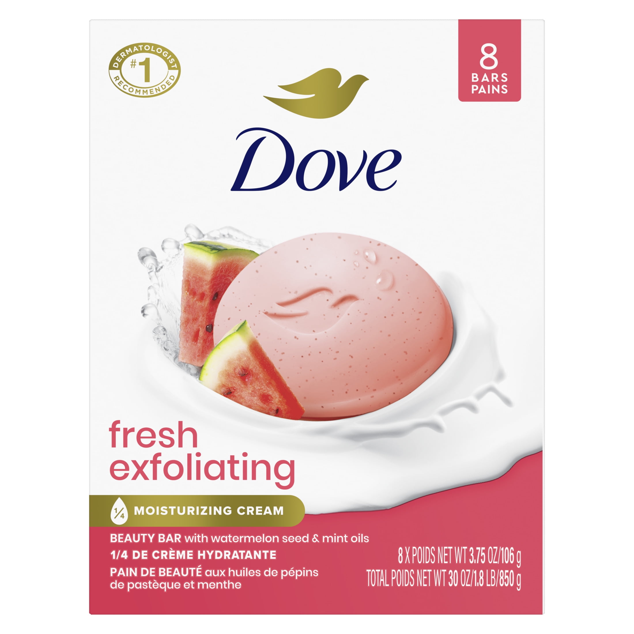 Dove Fresh Exfoliating Women's Beauty Bar Soap Watermelon Seed & Mint ...