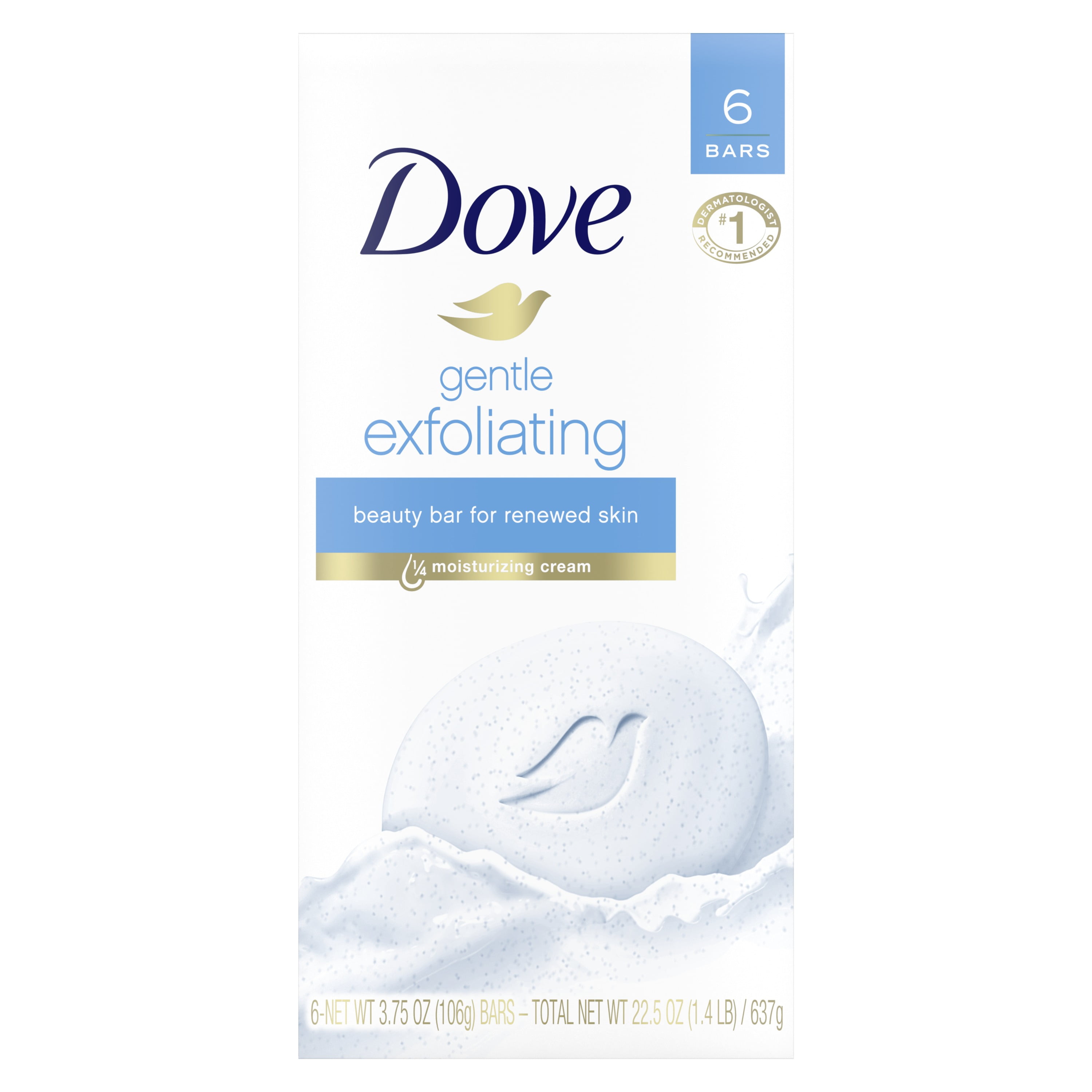 Dove Gentle Exfoliating Beauty Bar, 4 oz, 6 Bar - Walmart.com