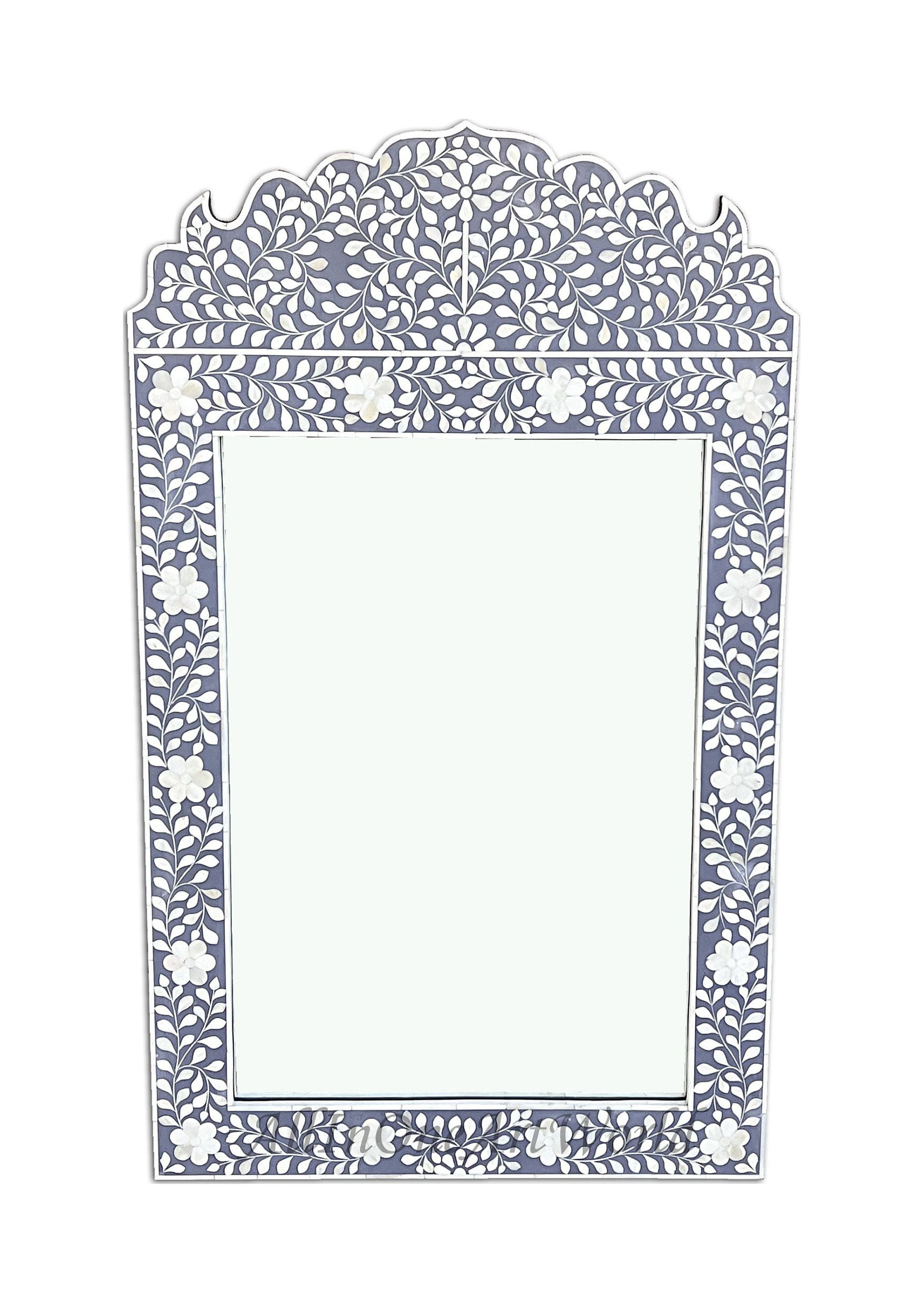 Dove Gray Bone Inlay Crested Mirror, Dove Grey Mirror, Bone Inlay Dove ...