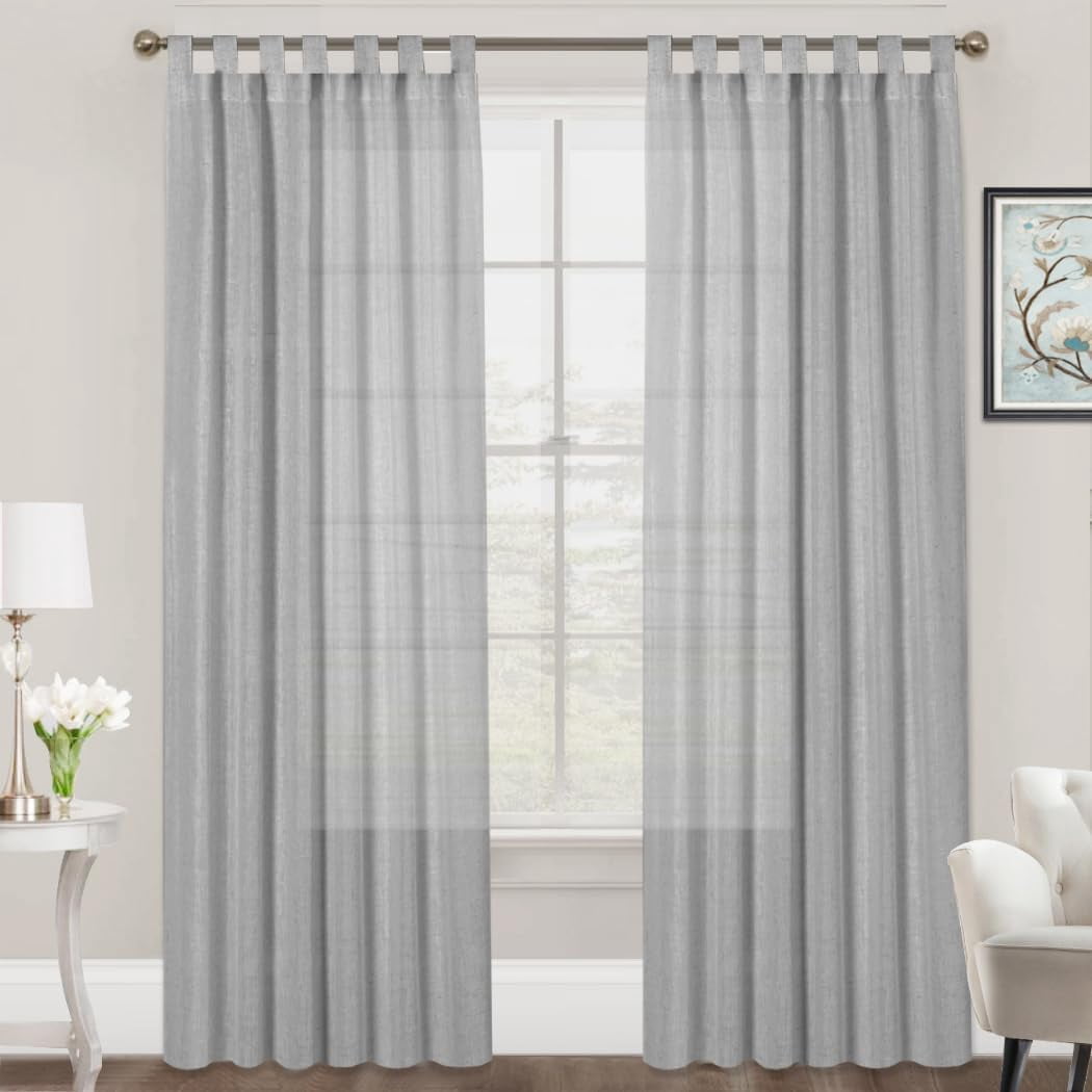 Dove Gray Linen Sheer Curtains 84 Inch Length 2 Panels Tab Top for ...