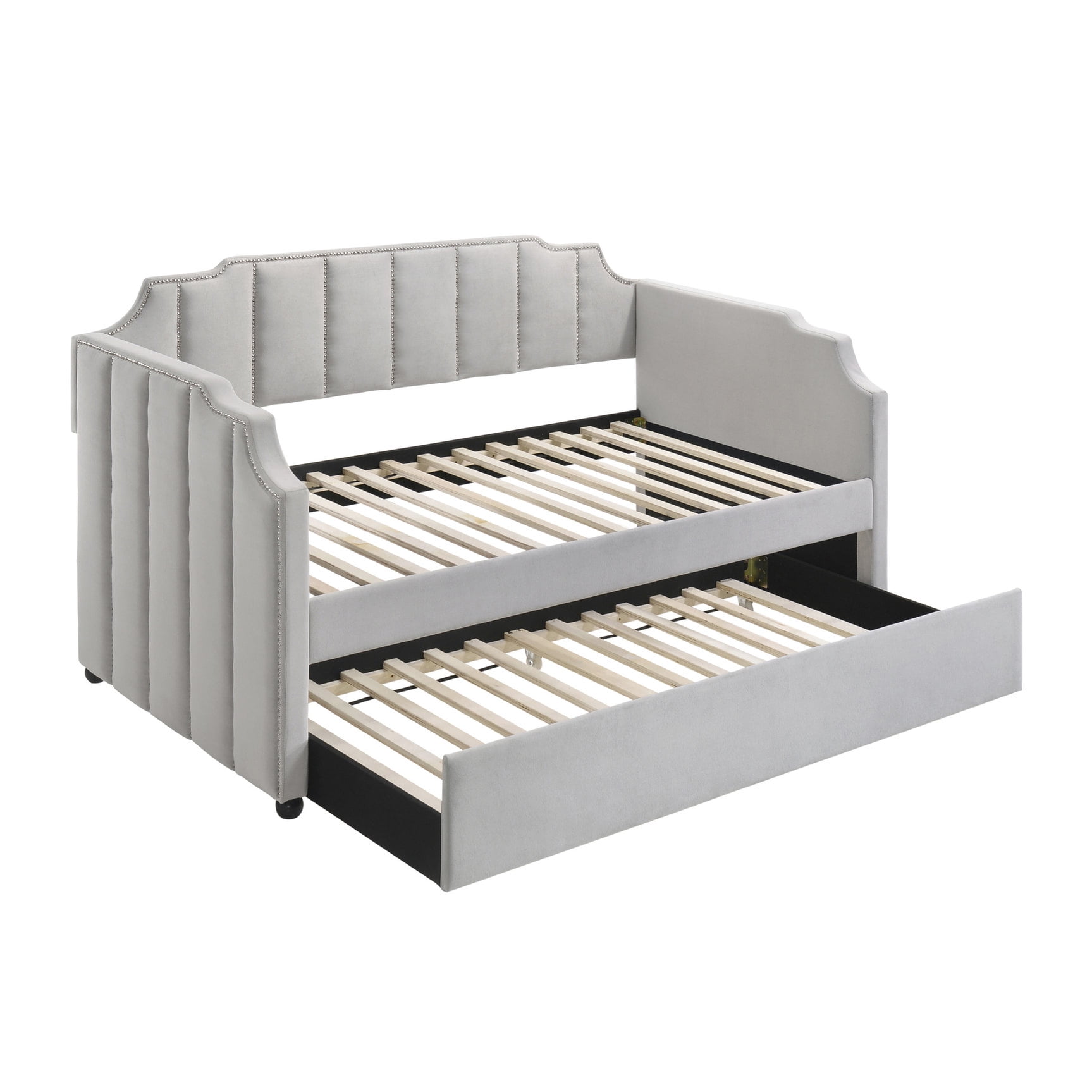 Dove Grey Twin Daybed with Trundle, Square Wooden Legs - Stable and ...