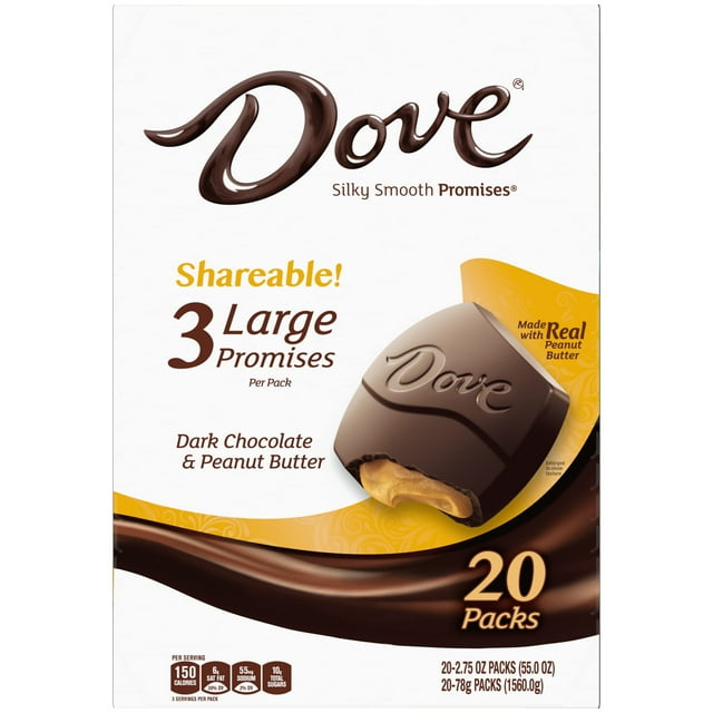 Dove Large Promises Dark Chocolate Peanut Butter Candy, 55 Oz, 20 Packs ...