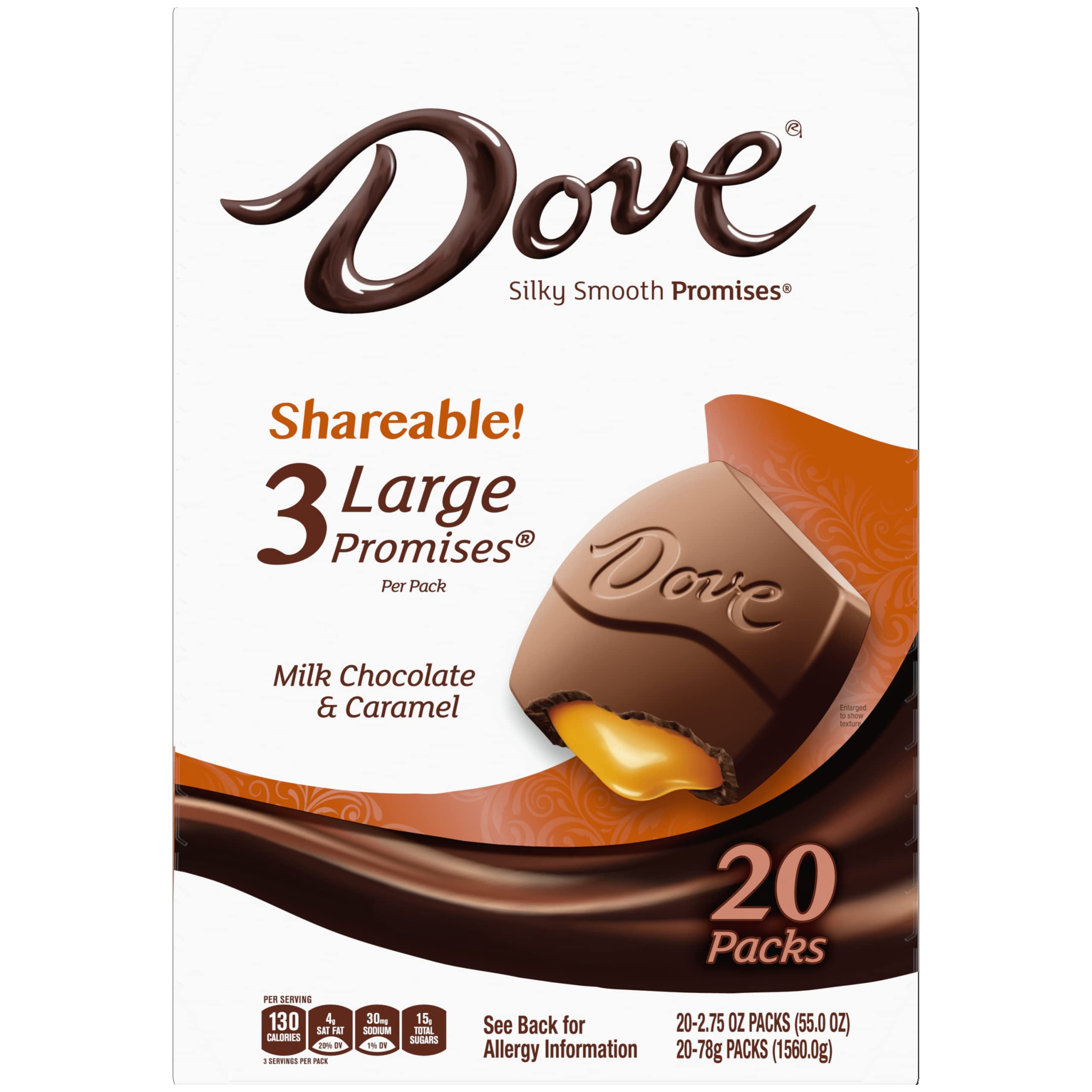 Dove Large Promises Milk Chocolate Caramel Candy, 20 2.75Oz Packs Per ...