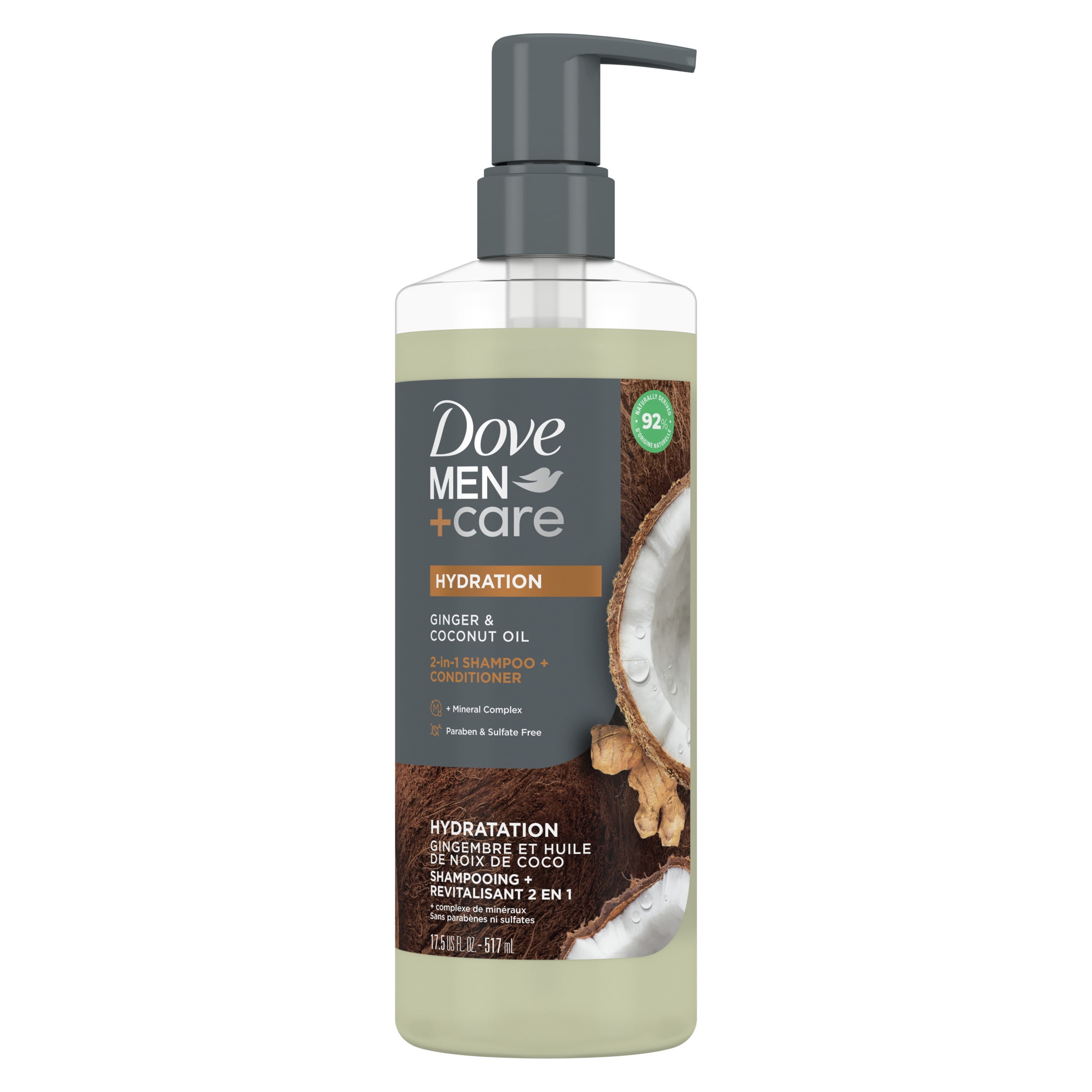 Dove Men+Care 2-in-1 Shampoo Conditioner for Men, Ginger & Coconut Oil ...
