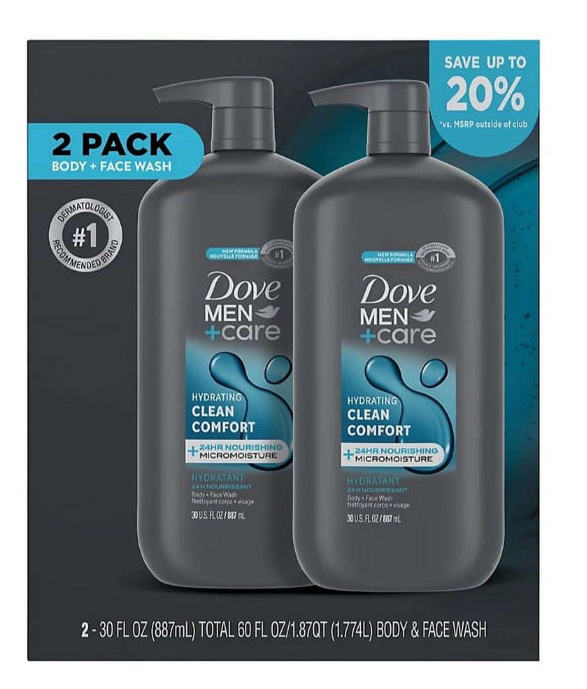 Dove, Men+Care Body & Face Wash, 2 pk./30 oz, Clean Comfort - Walmart.com