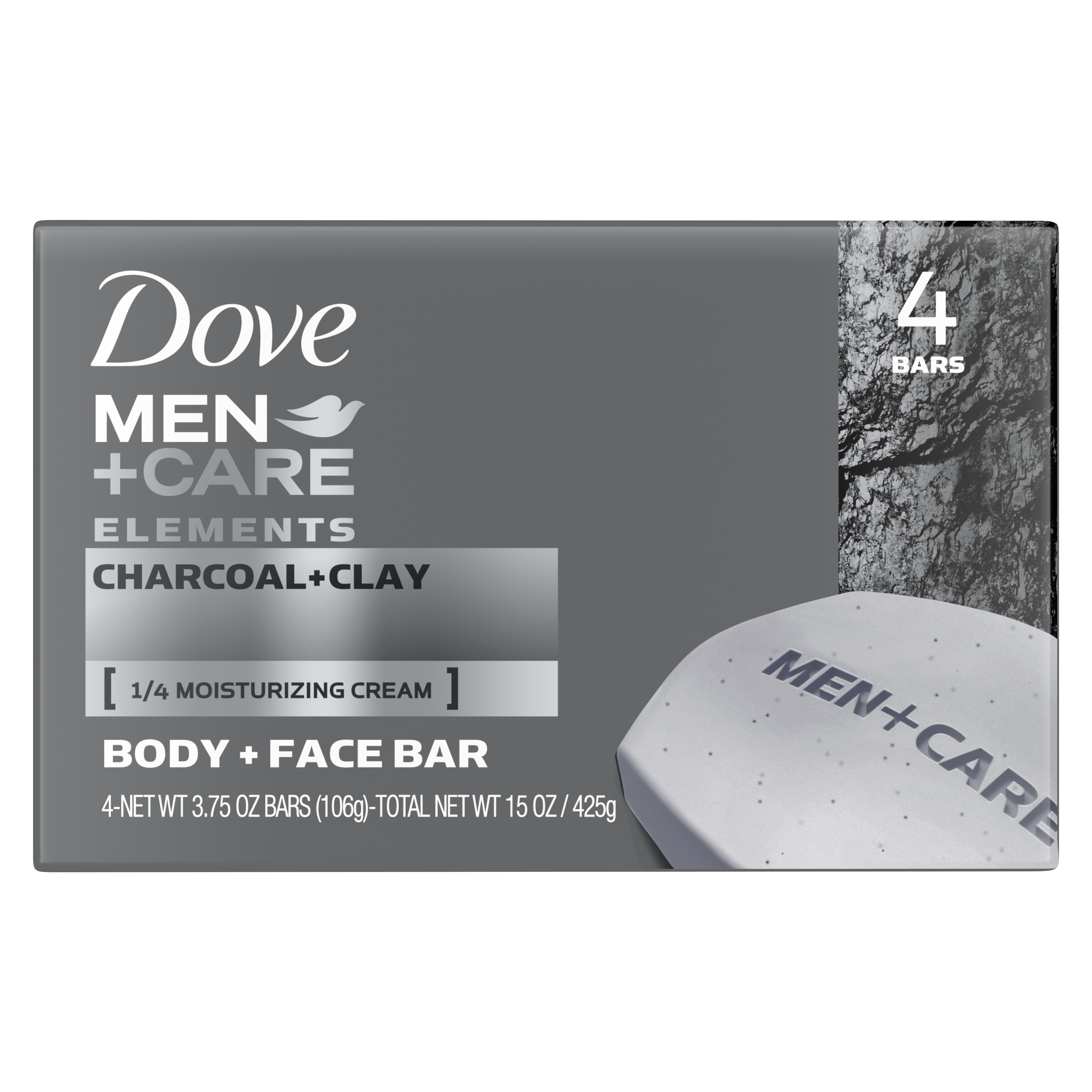 Dove Men+Care Body & Face Bar Soap, Charcoal + Clay, 3.75 oz, 4 Bars ...
